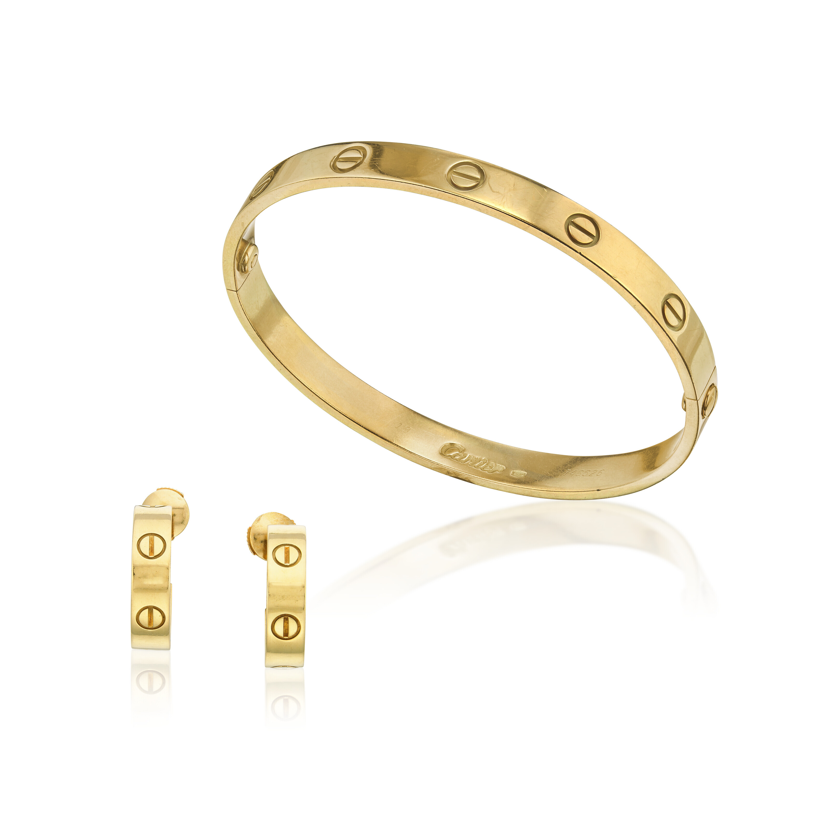 NO RESERVE - CARTIER 'LOVE' BANGLE AND EARRING SET, | Christie’s