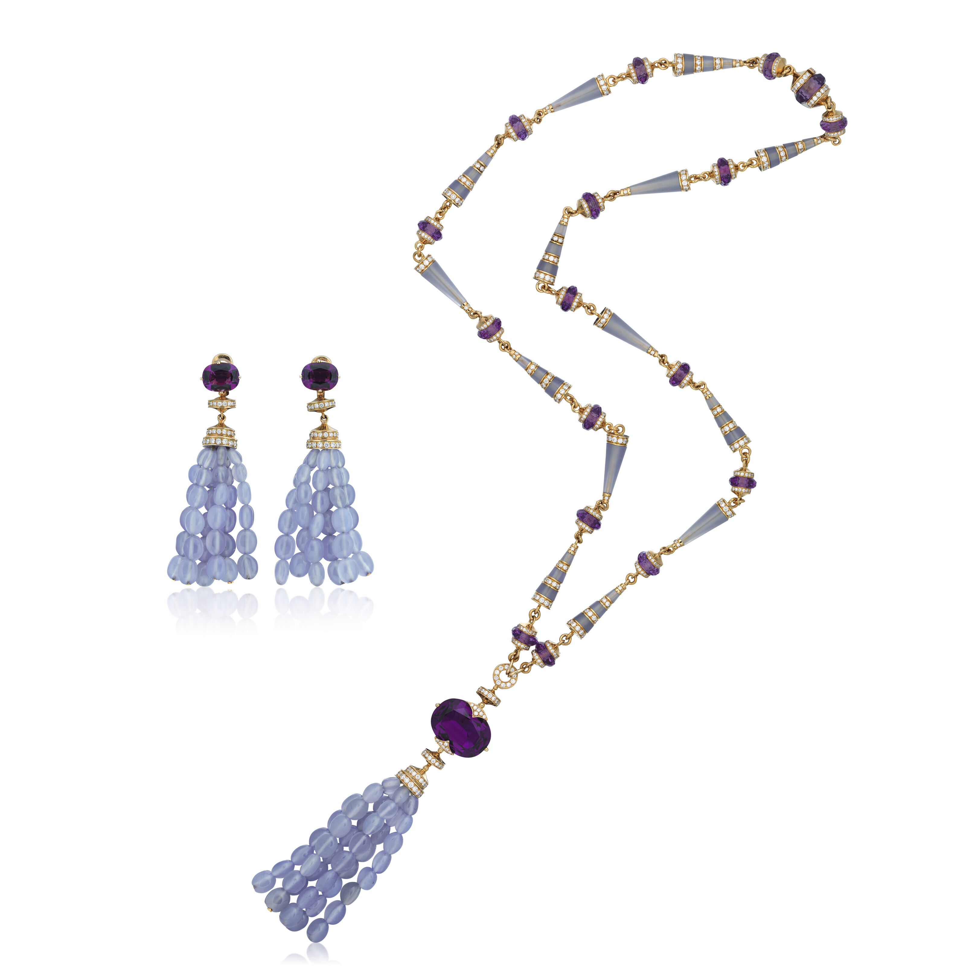 BULGARI SET OF MULTI-GEM PENDENT NECKLACE AND EARRINGS, Bulgari ...