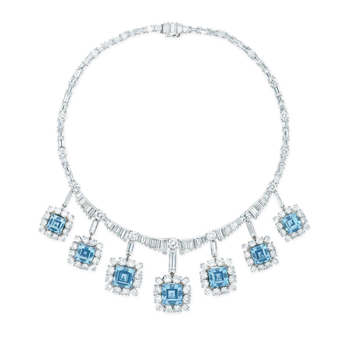 AQUAMARINE AND DIAMOND NECKLACE, MOUNT BY CARTIER | Christie's
