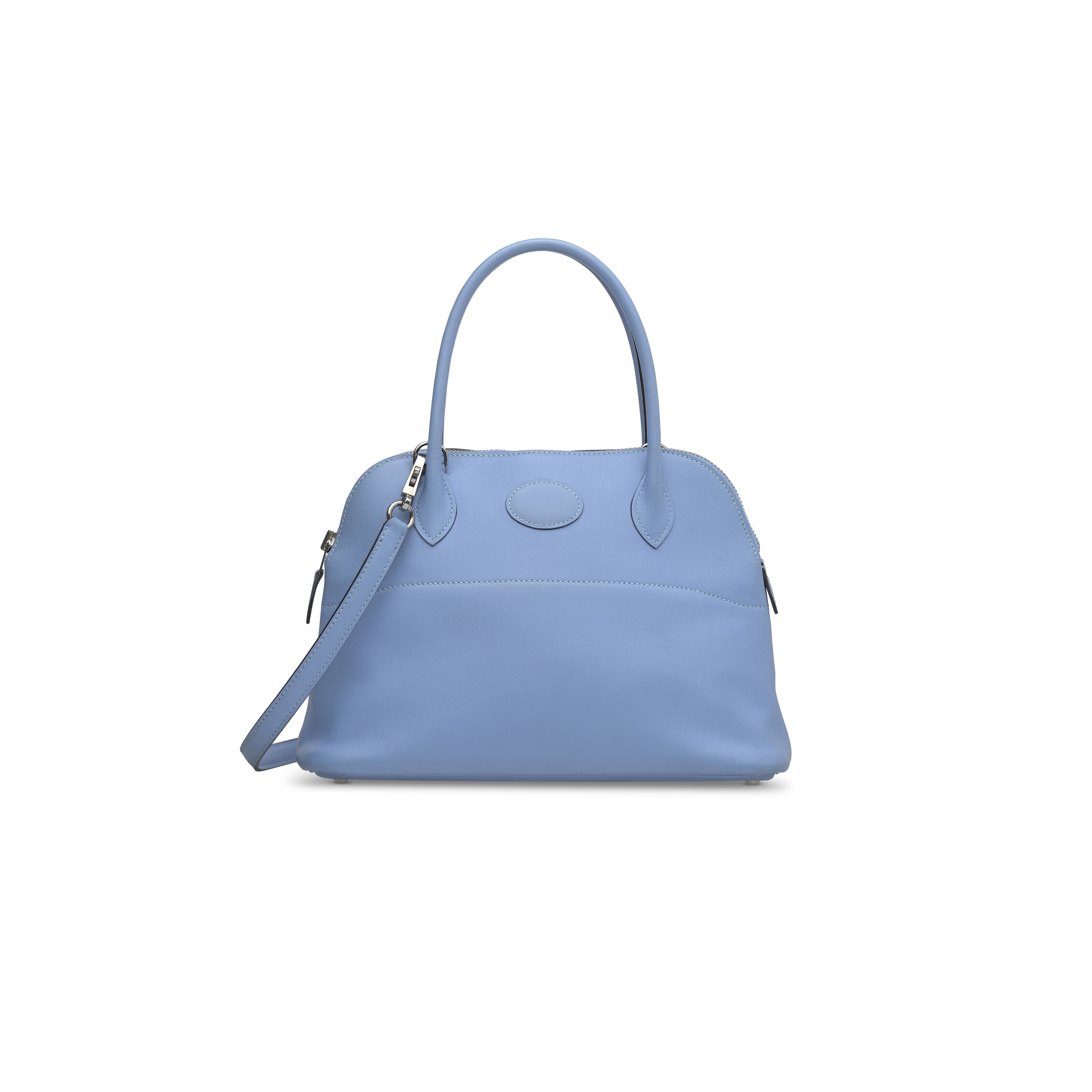 A BLEU PARADIS SWIFT LEATHER BOLIDE 27 WITH PALLADIUM HARDWARE, HERMÈS ...