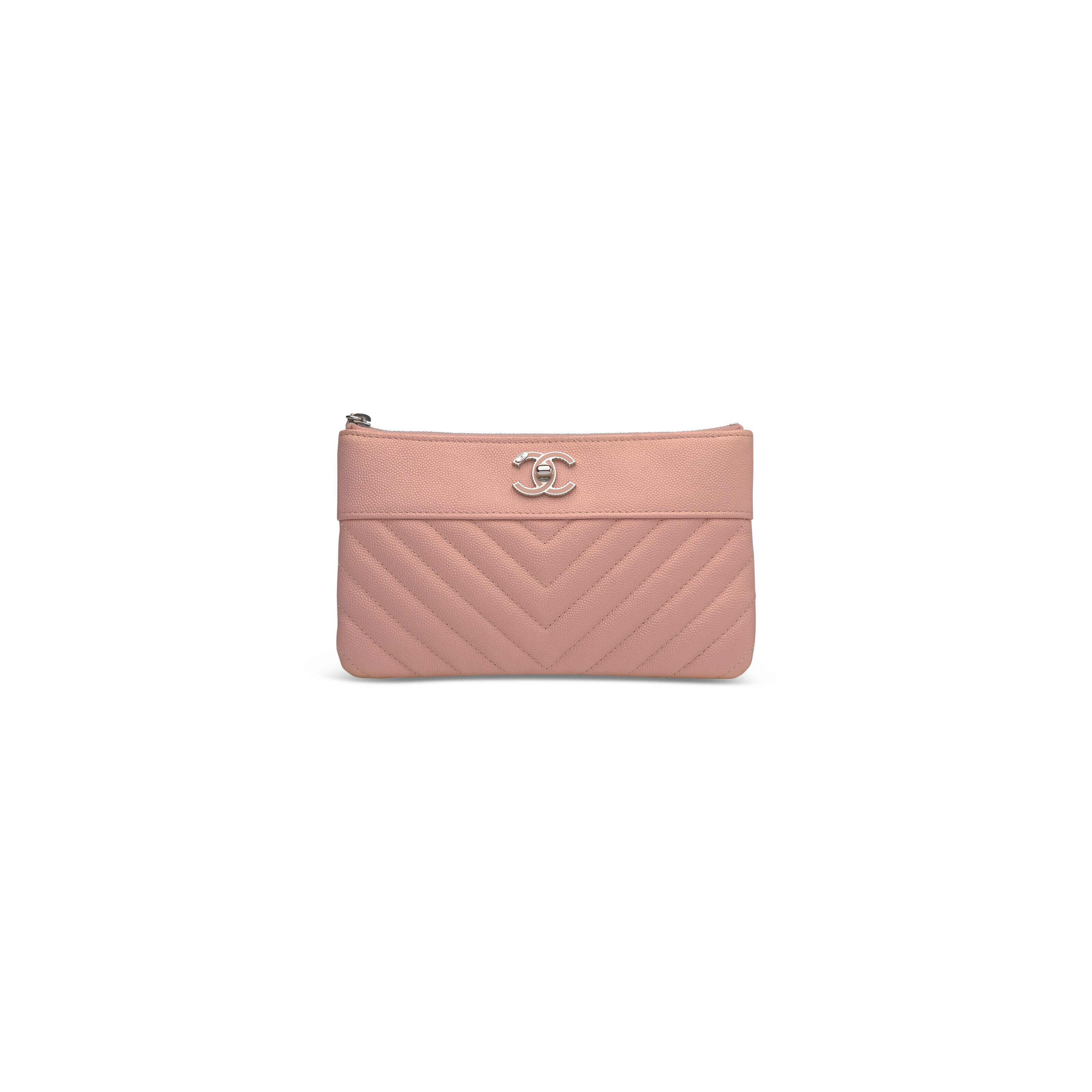 A PINK CAVIAR LEATHER CHEVRON POUCH WITH SILVER HARDWARE, CHANEL, 2019 ...