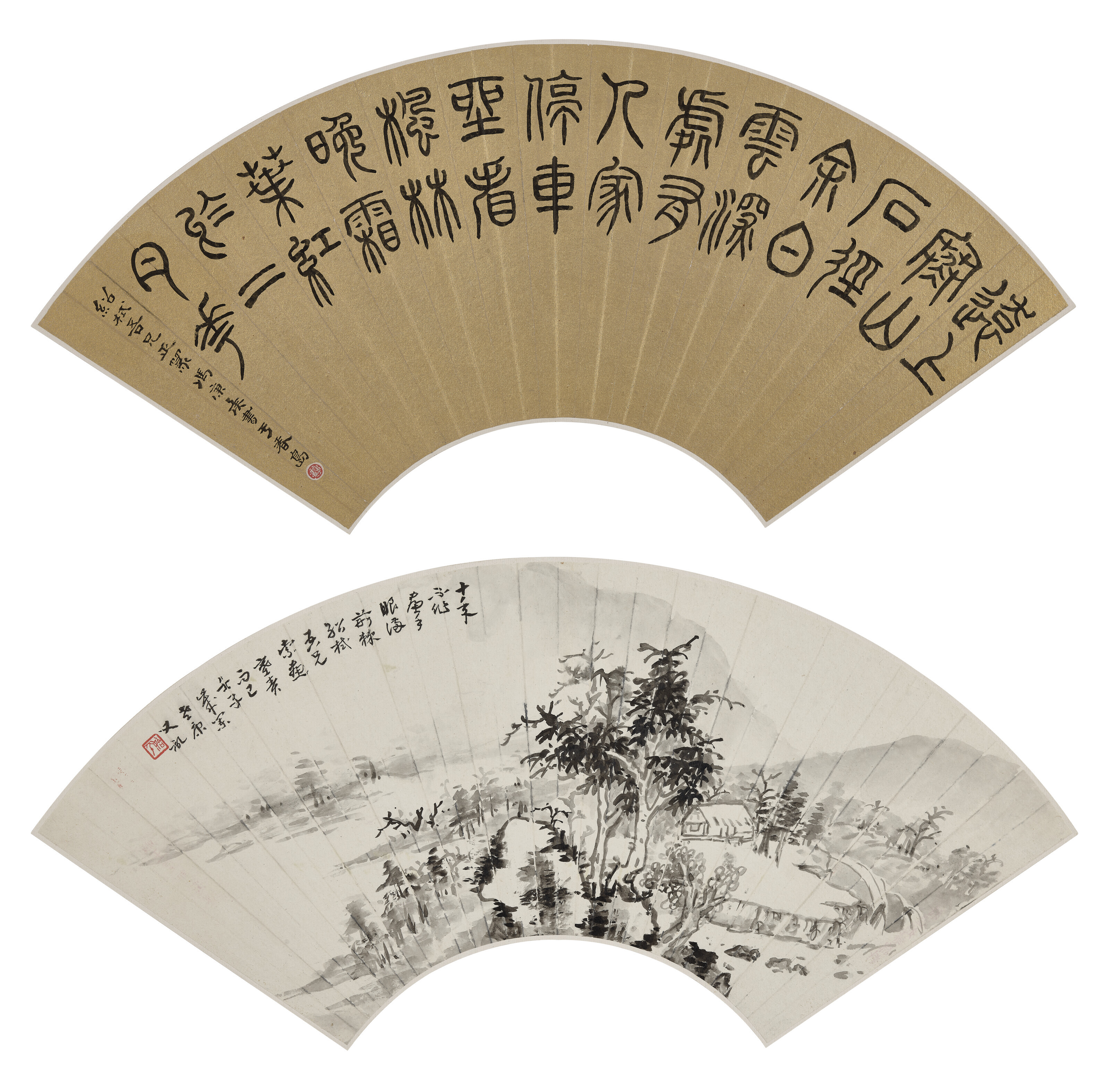 FENG KANGHOU (1901-1983), Landscape / Calligraphy in Seal Script ...
