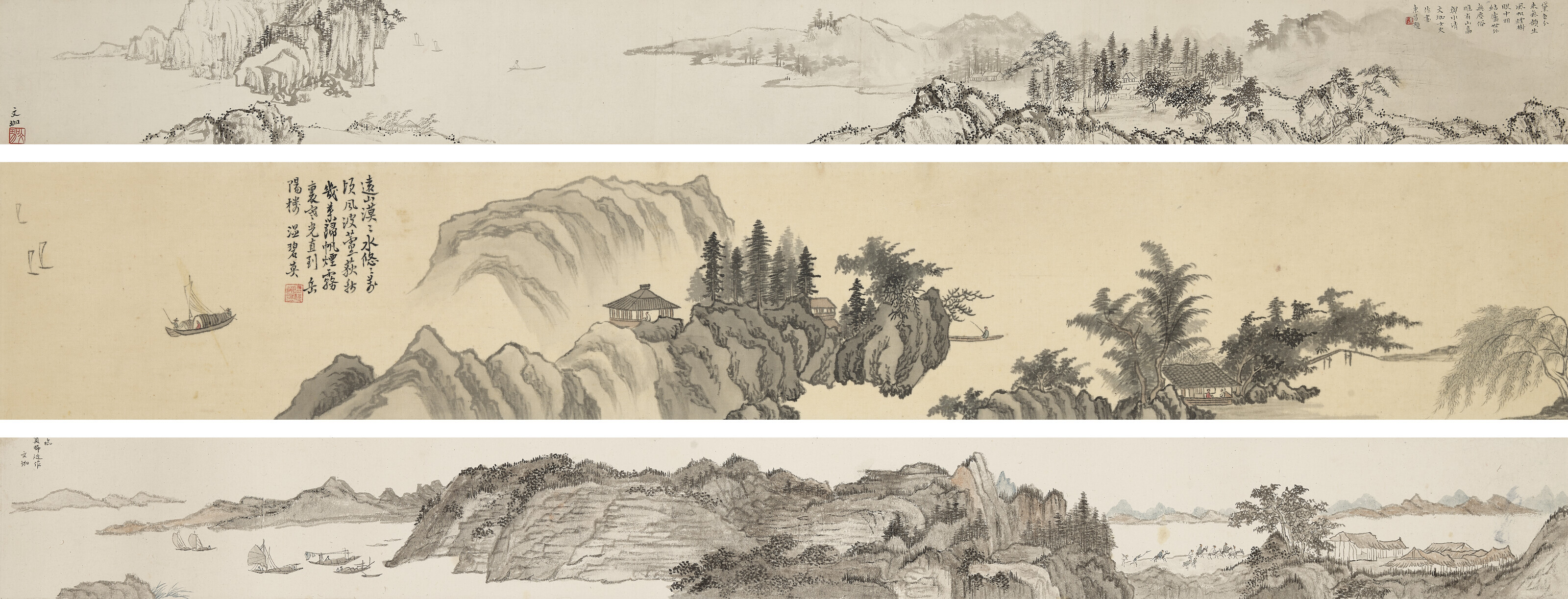 CIRCLE OF PU RU (1896-1963), A set of Six Miniature Landscape Paintings ...