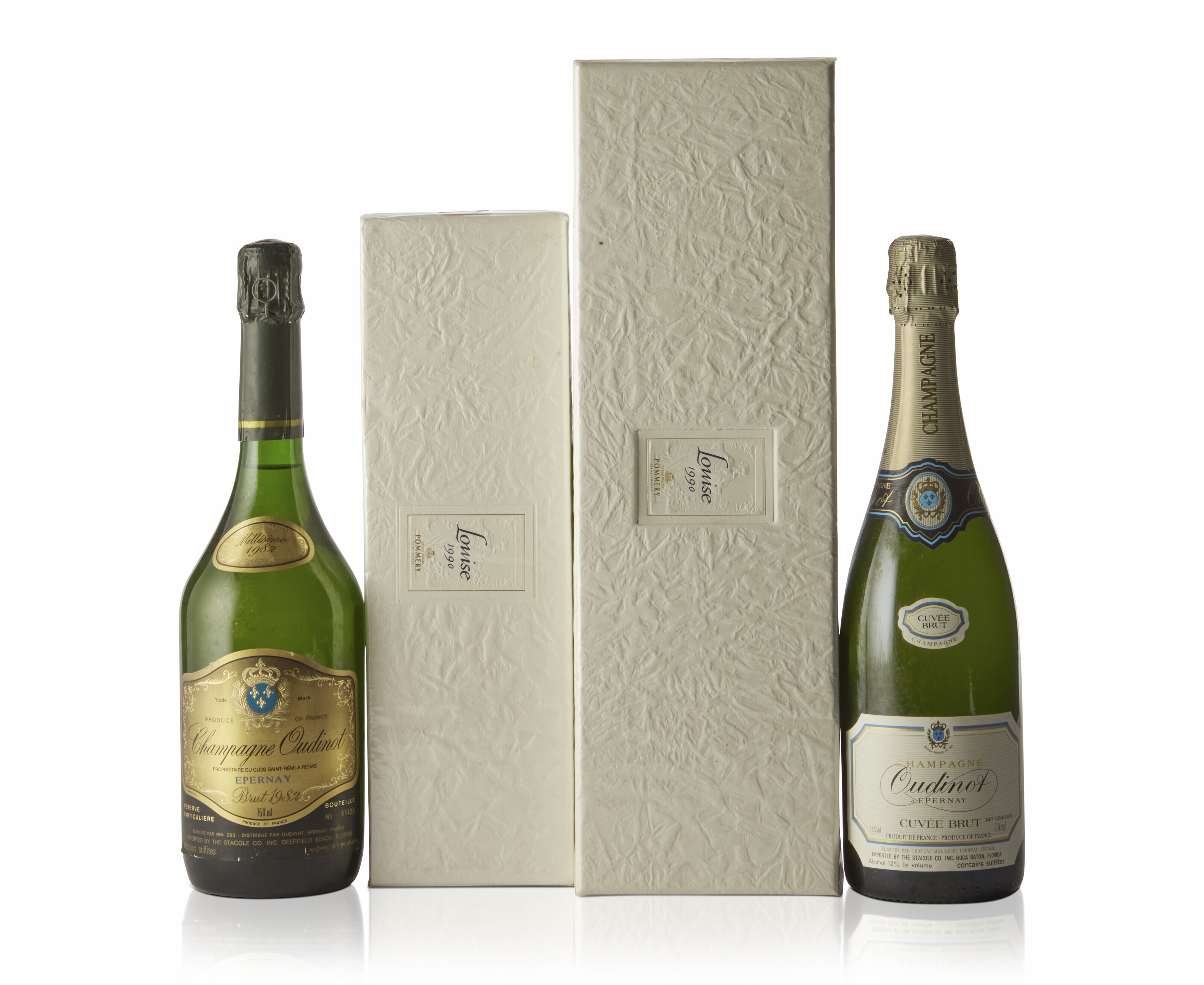 Mixed Oudinot & Pommery Champagne, Oudinot Brut, Reserve Pariculière 1982Bin-soiled and slightly ...