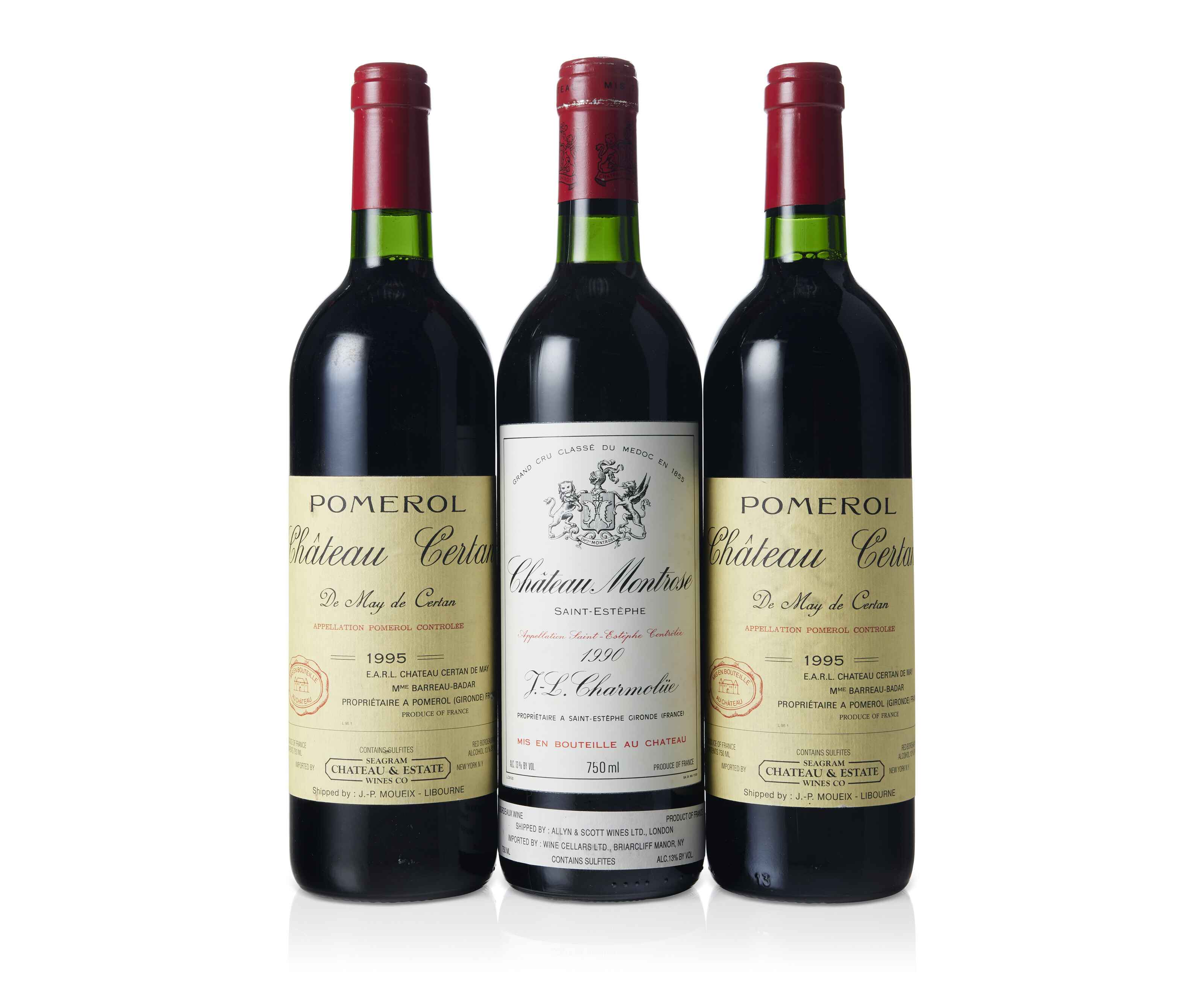 Mixed Red Bordeaux 1990 & 1995, Château Montrose 1990Loose and slightly ...
