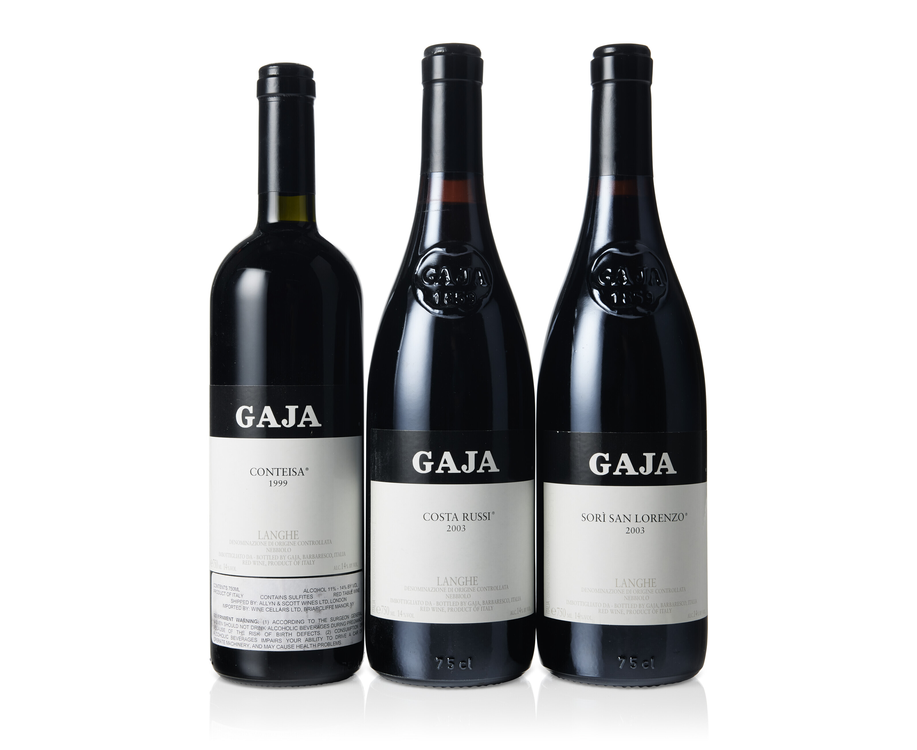Mixed Gaja, Barolo, Conteisa 1999 Levels base of neck (2)Barbaresco ...