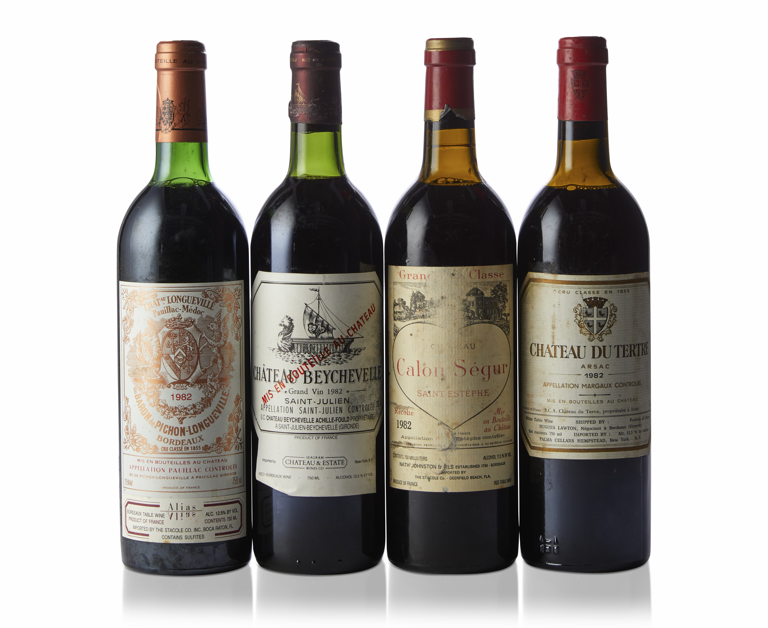 Mixed Red Bordeaux 1982, Château Beychevelle 1982Damaged capsuleDamp ...