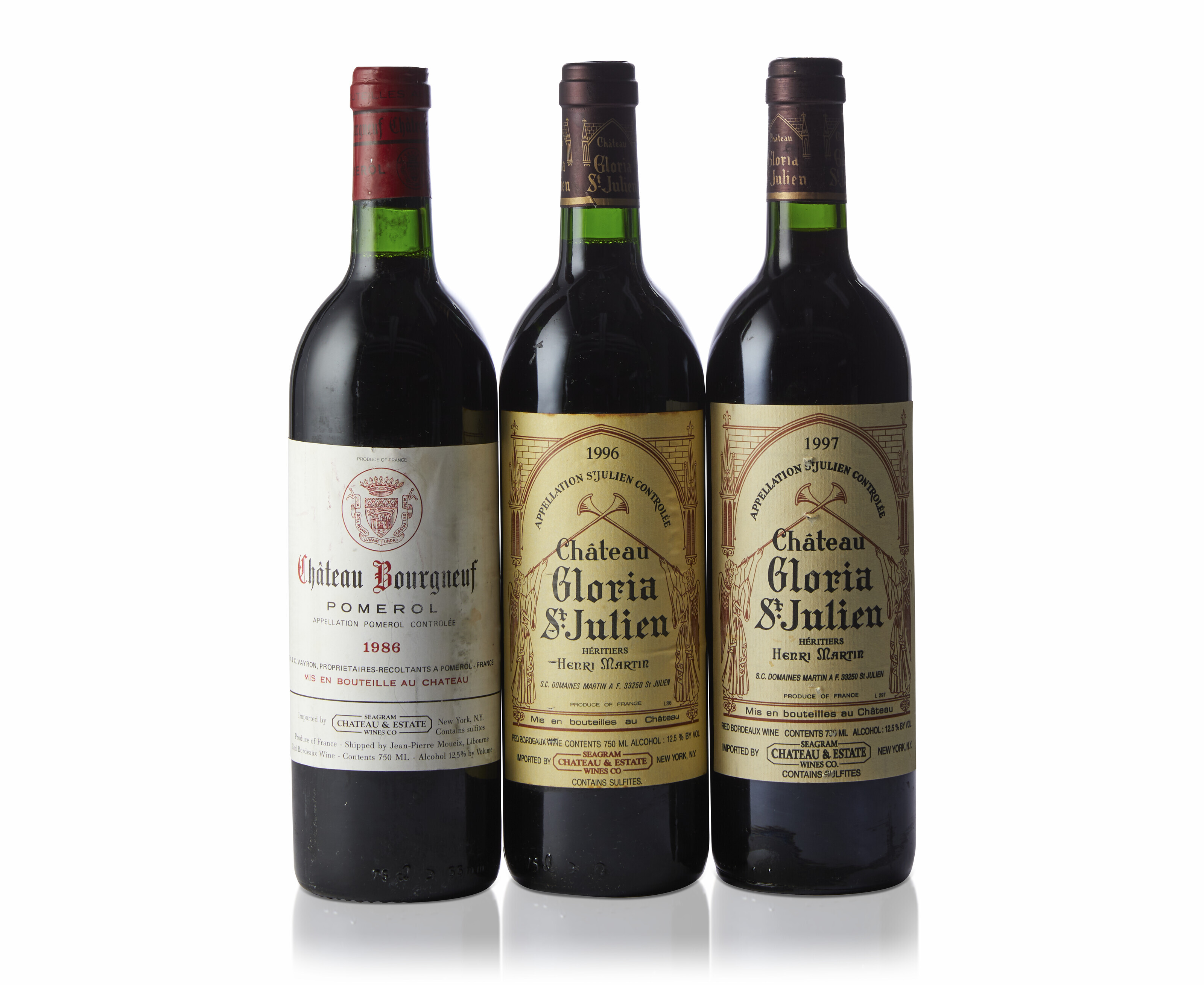 Mixed Red Bordeaux, Château Bourgneuf 1986Bin-soiled and creased ...