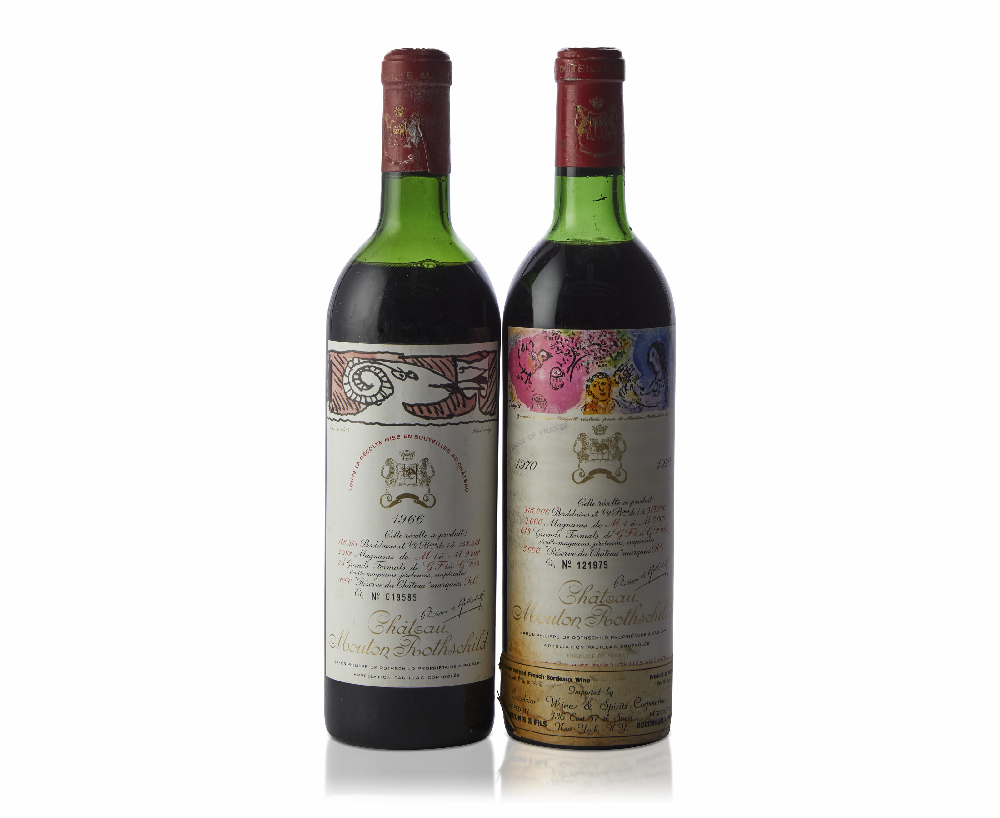 Mixed Château Mouton-Rothschild, 1966Corroded and damaged capsulesBin ...