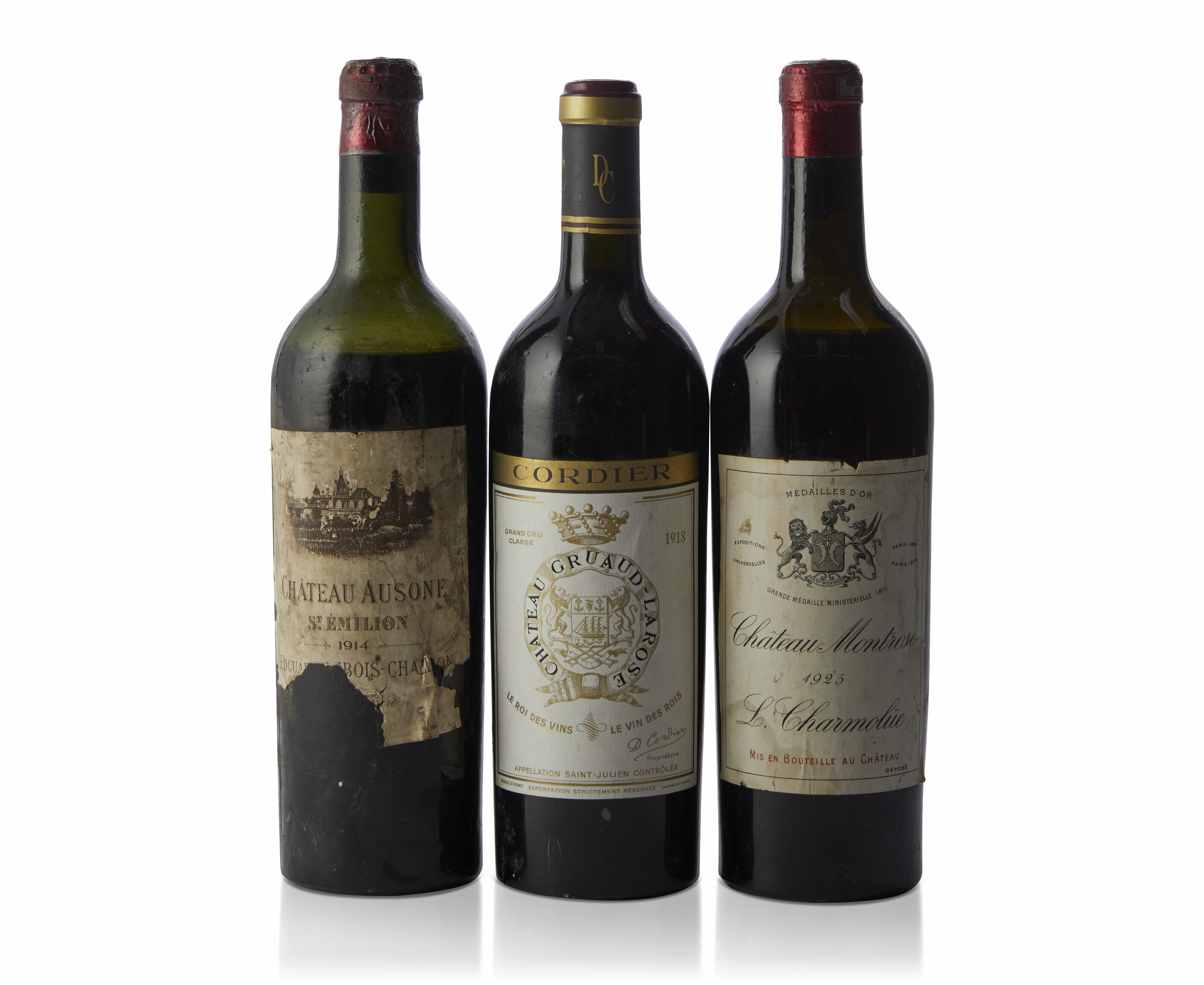 Mixed Red Bordeaux, Château Ausone 1914Bordeaux bottledDamaged original ...