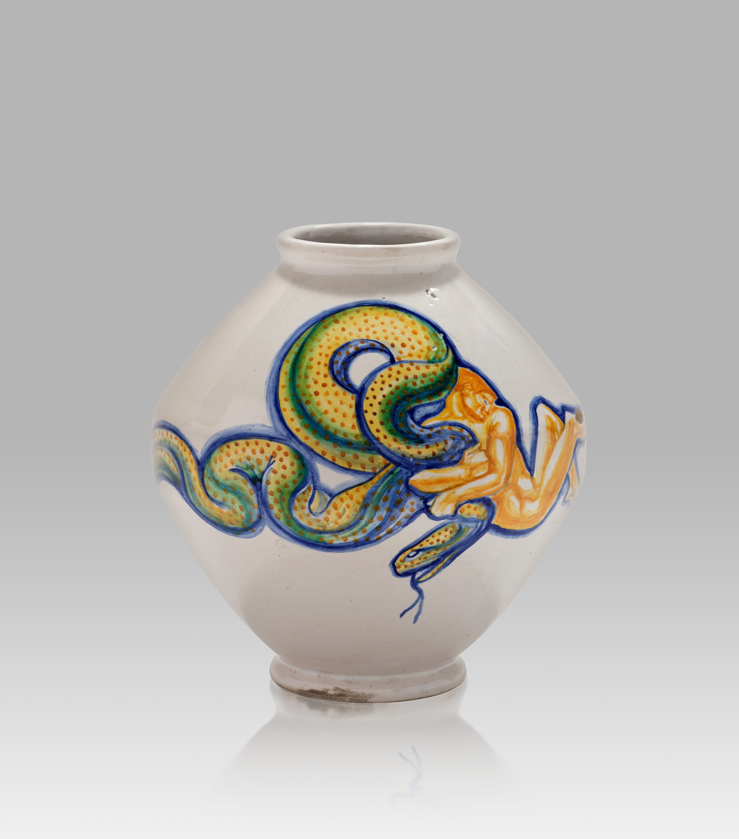 Duilio Cambellotti (1876-1960), Vaso in maiolica di forma biconica ...