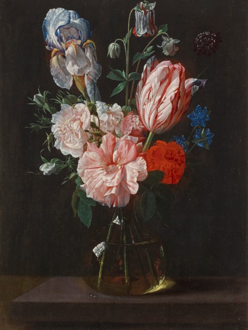 NICOLAES VAN VEERENDAEL (ANTWERP 1640-1691), A tulip, roses, iris and ...