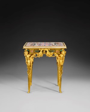 A MAGNIFICENT ITALIAN ORMOLU, WHITE MARBLE AND SEMI-PRECIOUS HARDSTONE ...