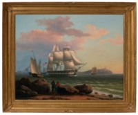 THOMAS BIRCH (1779-1851), An American Merchantman Backing Her Sails As ...