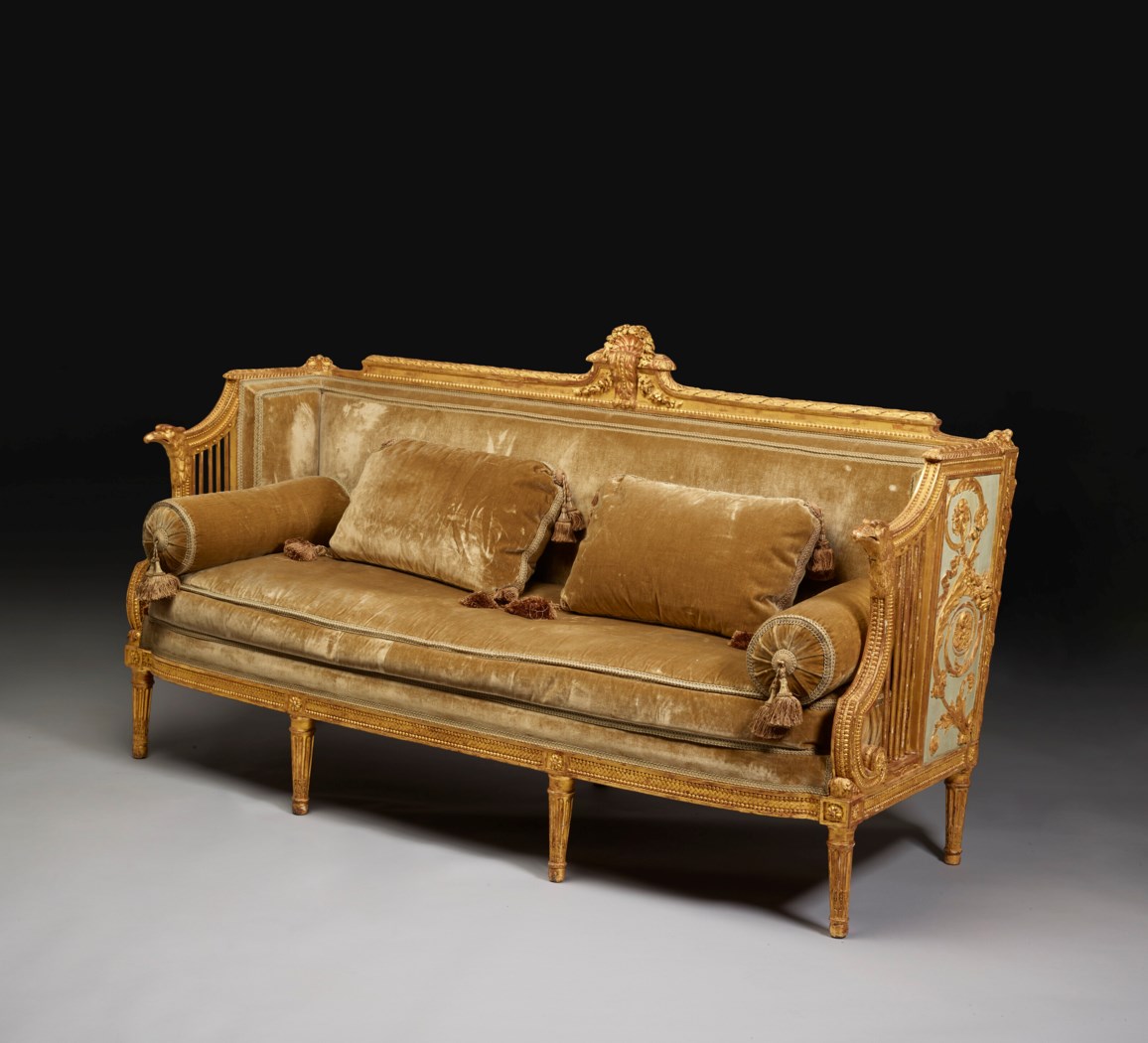 A LOUIS XVI PARCEL-GILT AND GRAY-PAINTED CANAPE, BY GEORGES JACOB ...