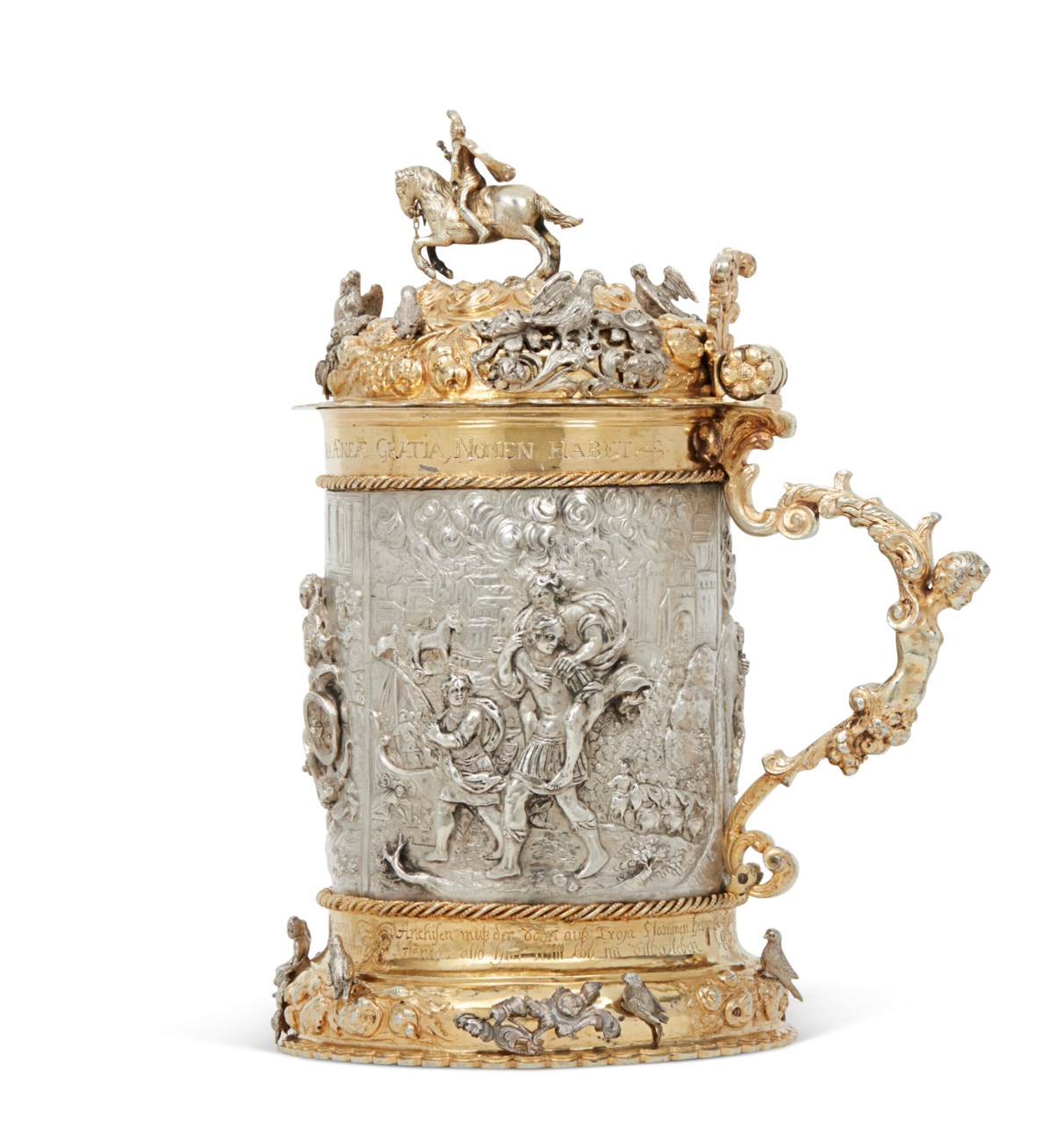 A RARE TRANSYLVANIAN PARCEL-GILT SILVER TANKARD, MARK OF SEBASTIAN HANN ...