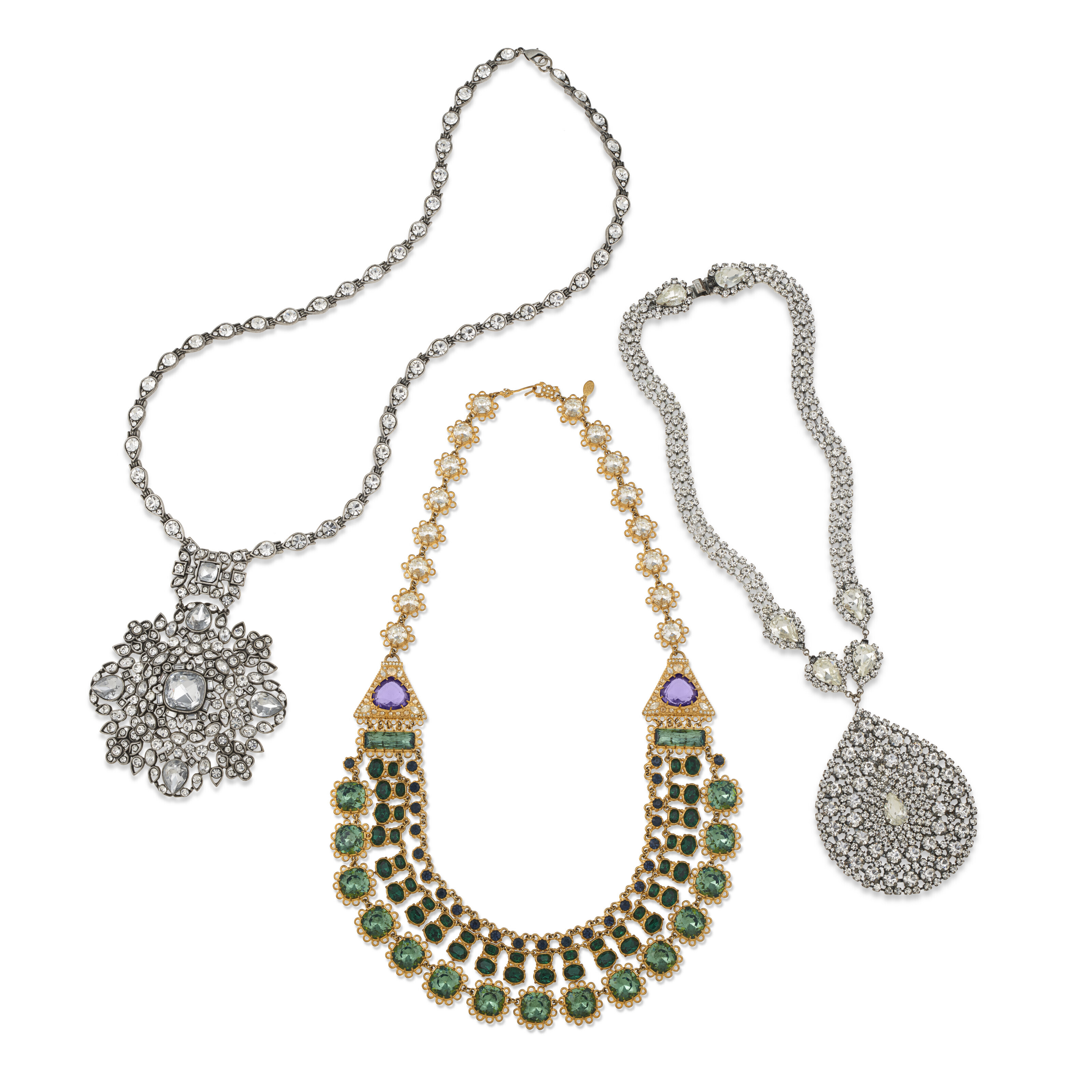 A GROUP OF THREE COSTUME JEWELRY NECKLACES, LEE ANGEL, CIRCA 2005 ...