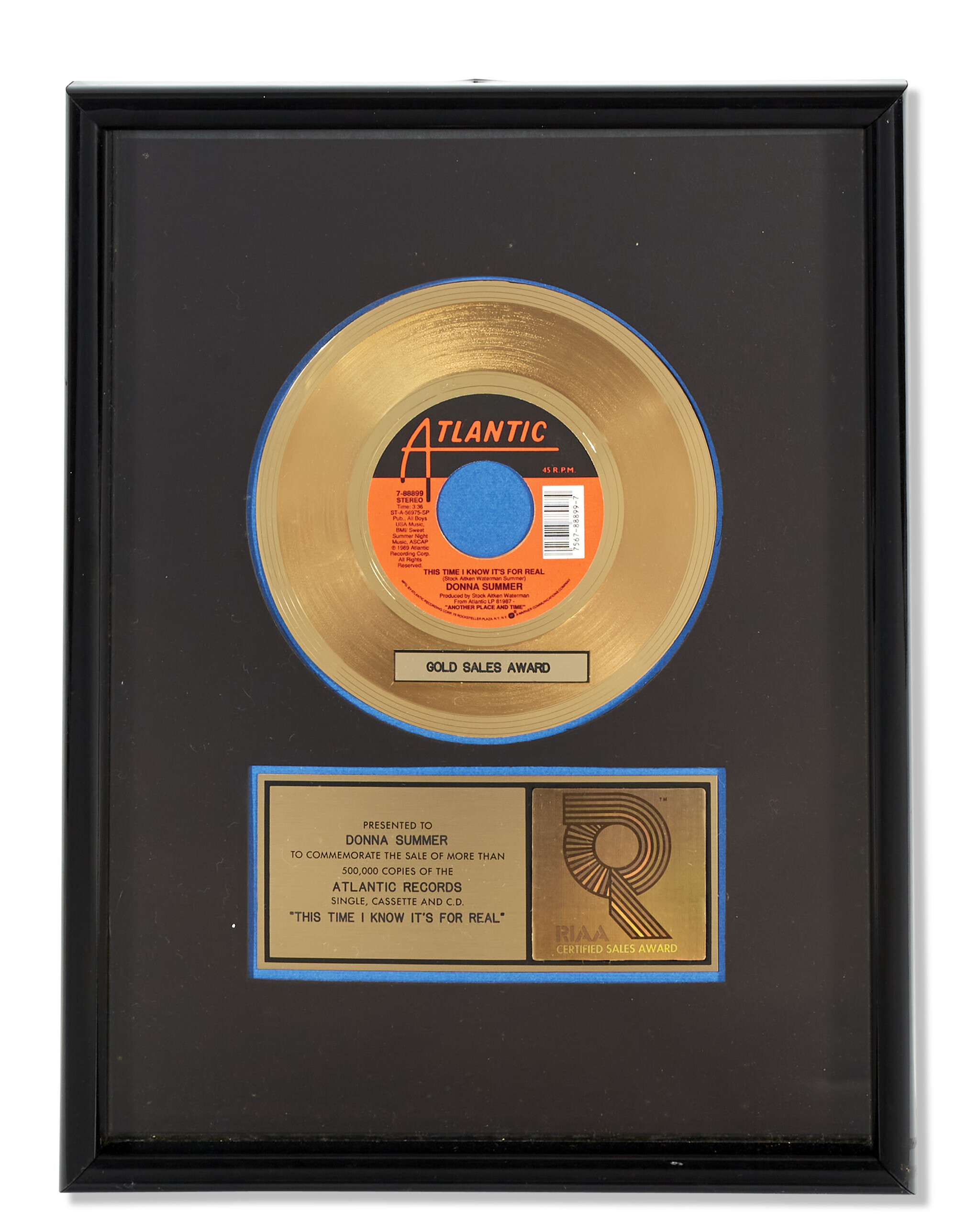 RIAA GOLD RECORD AWARD ISSUED TO DONNA SUMMER FOR 'THIS TIME I KNOW IT ...