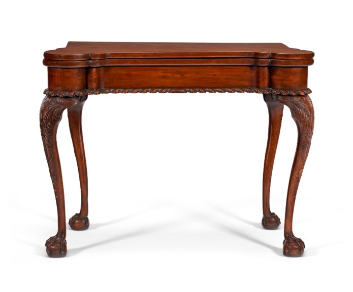 A CHIPPENDALE CARVED MAHOGANY TURRET-TOP CARD TABLE, NEW YORK, 1750 ...