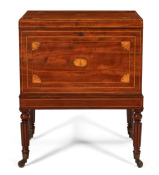 A FEDERAL SATINWOOD-INLAID FIGURED MAHOGANY CELLARETTE