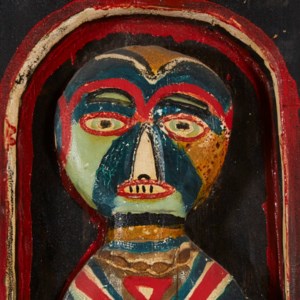 A CARVED AND POLYCHROME PAINT-DECORATED WOOD THUNDERBIRD TOTEM ...