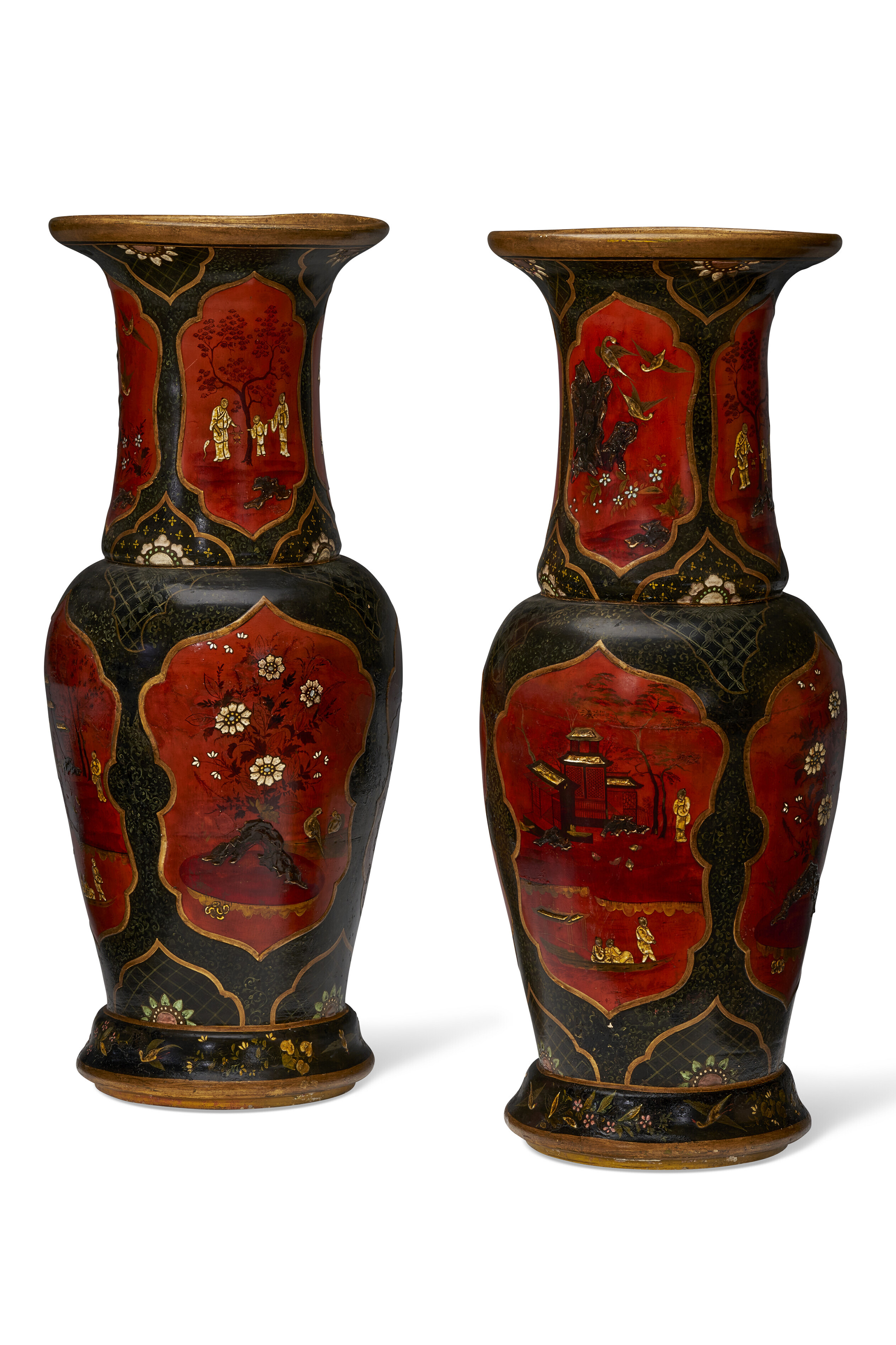 A VERY LARGE PAIR OF BERLIN FAYENCE JAPANNED VASES, SECOND QUARTER 19TH ...