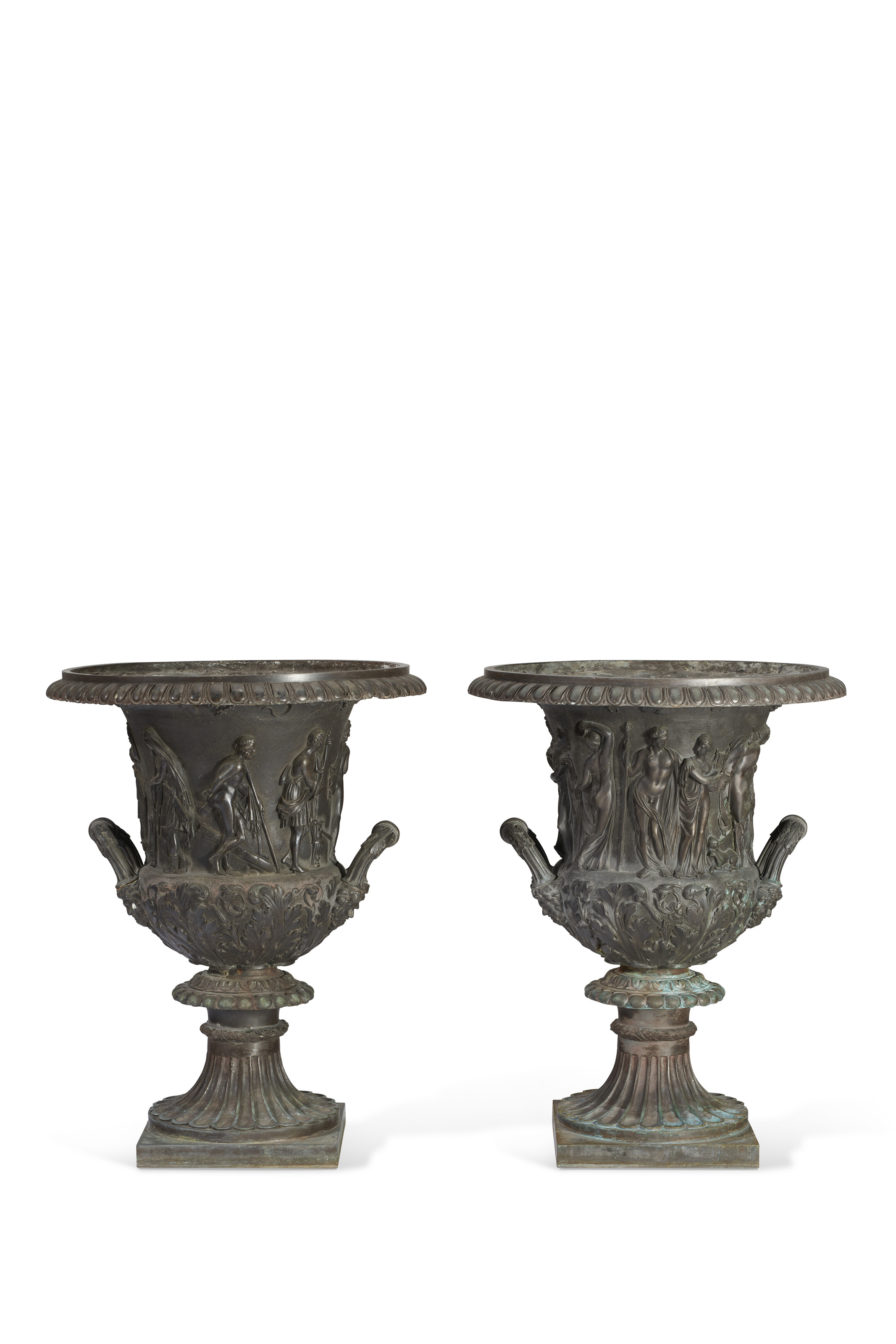 A PAIR OF PATINATED BRONZE MODELS OF THE BORGHESE VASE, LATE 19TH ...