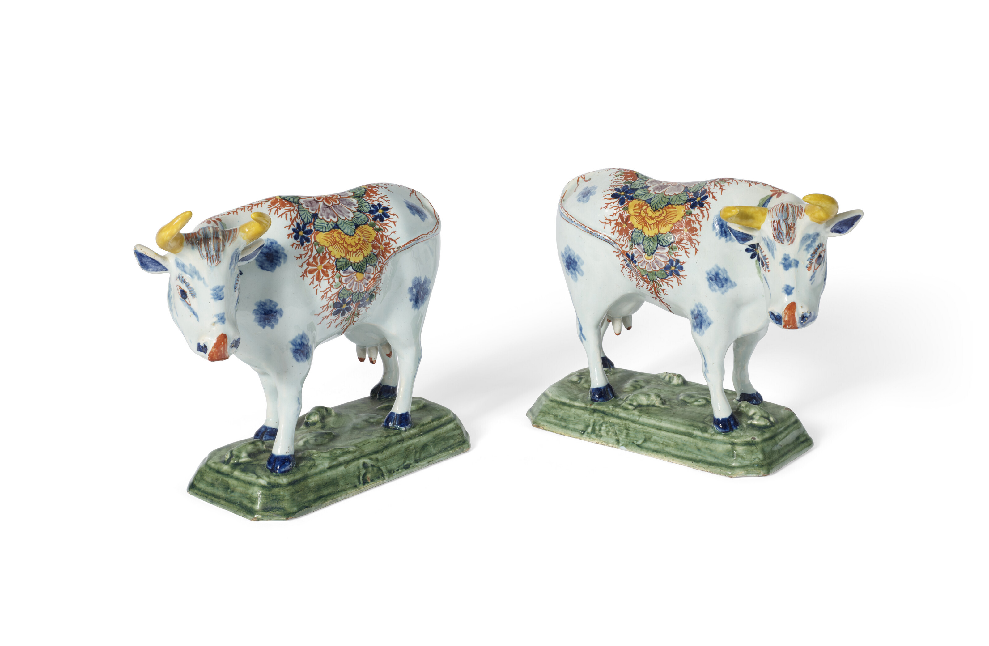 A PAIR OF DUTCH DELFT POLYCHROME MODELS OF STANDING COWS, CIRCA 1750 ...