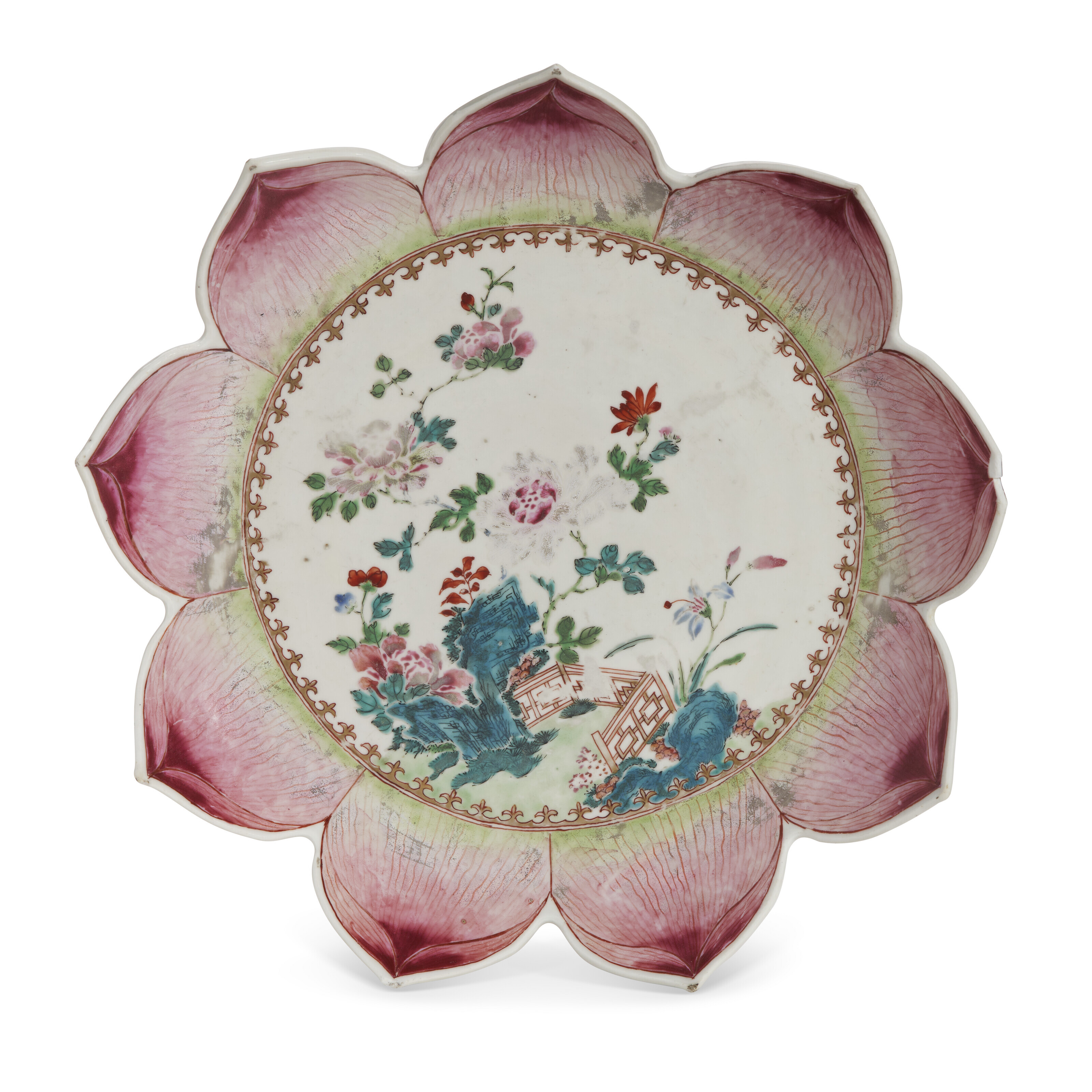 A CHINESE EXPORT PORCELAIN FAMILLE ROSE LOTUS DISH, QIANLONG PERIOD ...