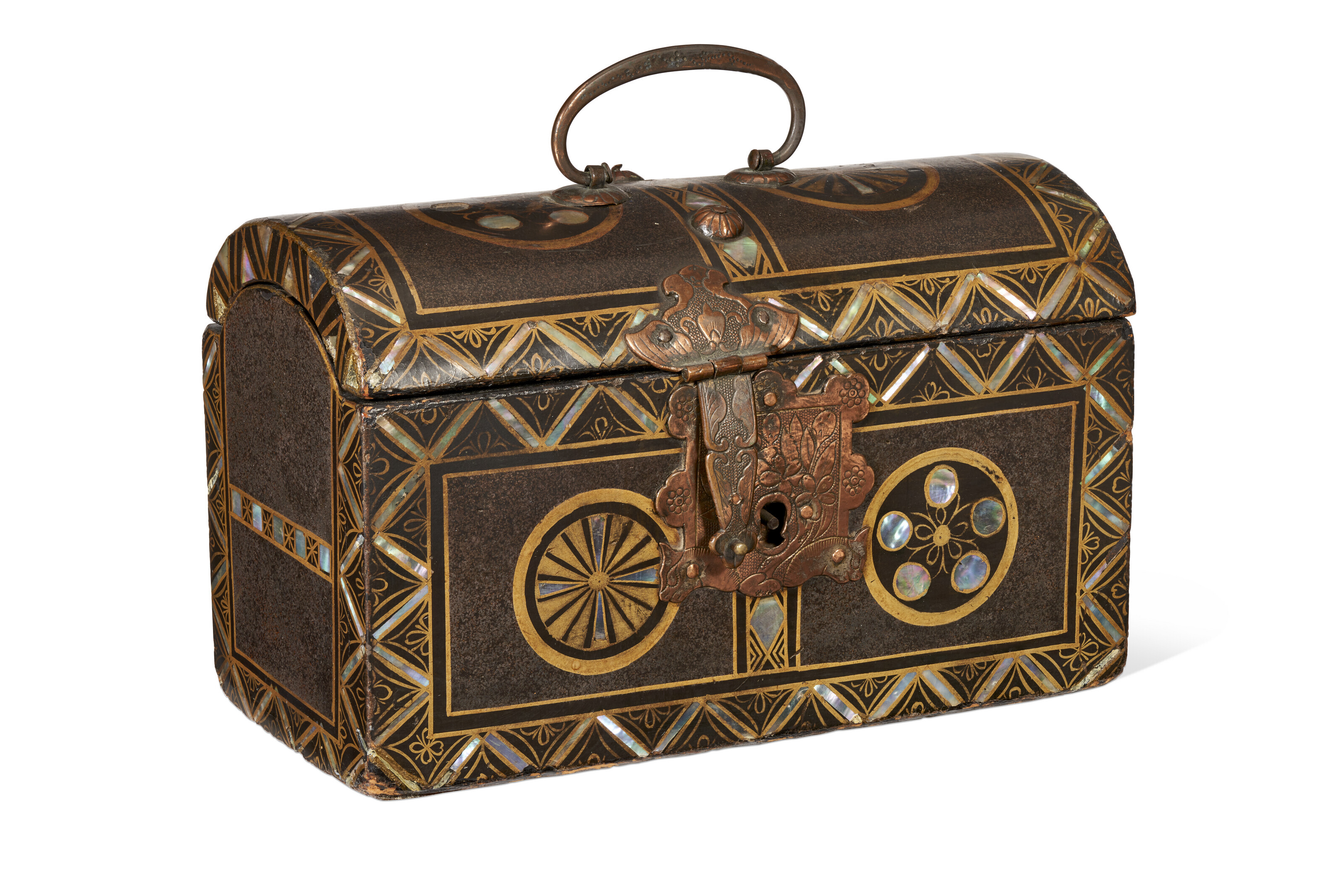 A JAPANESE NANBAN-STYLE SMALL COFFER WITH DOMED COVER, MOMOYAMA-EARLY ...