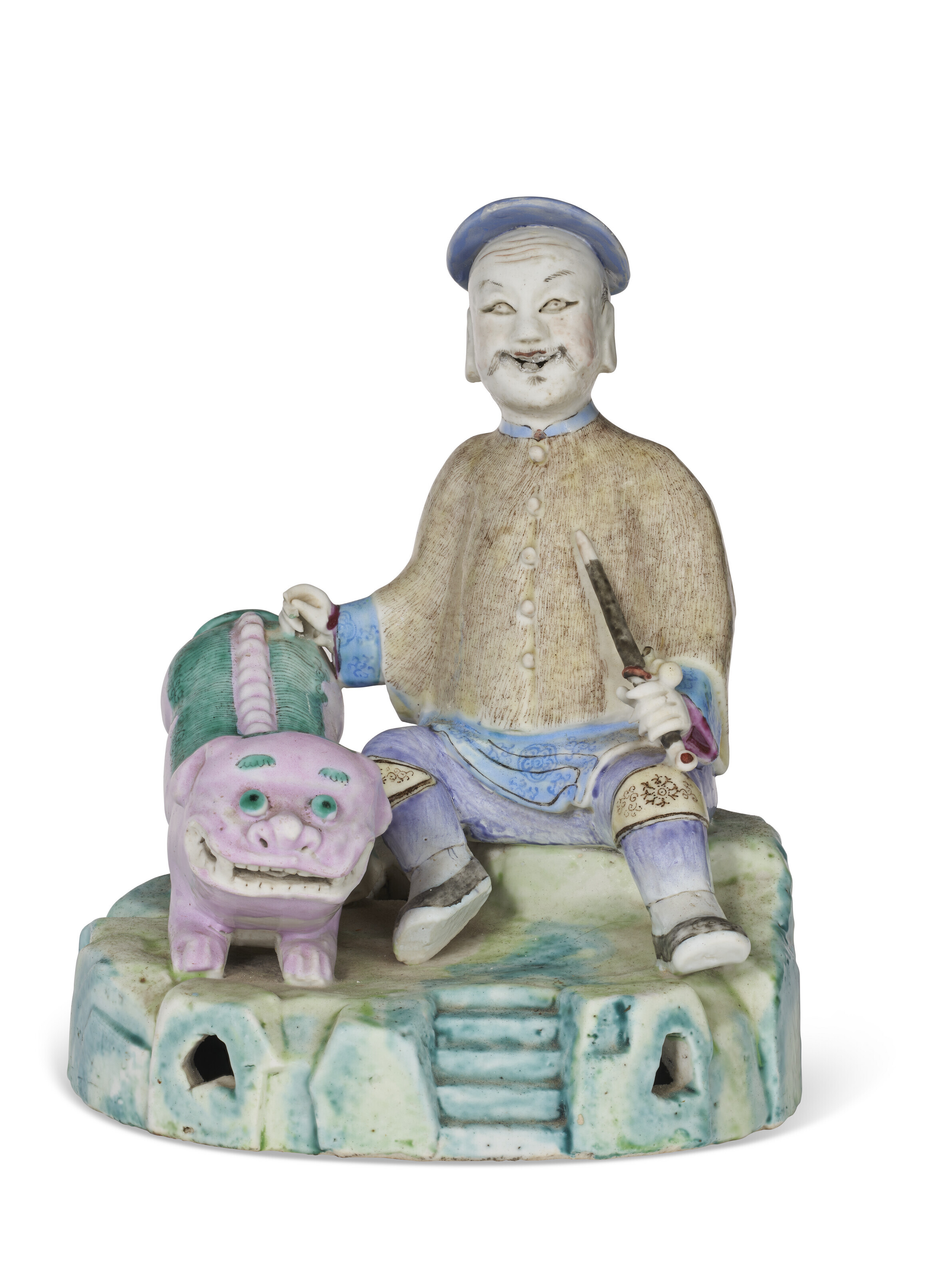 A CHINESE EXPORT PORCELAIN FAMILLE ROSE PIPE-SMOKER, QIANLONG PERIOD ...