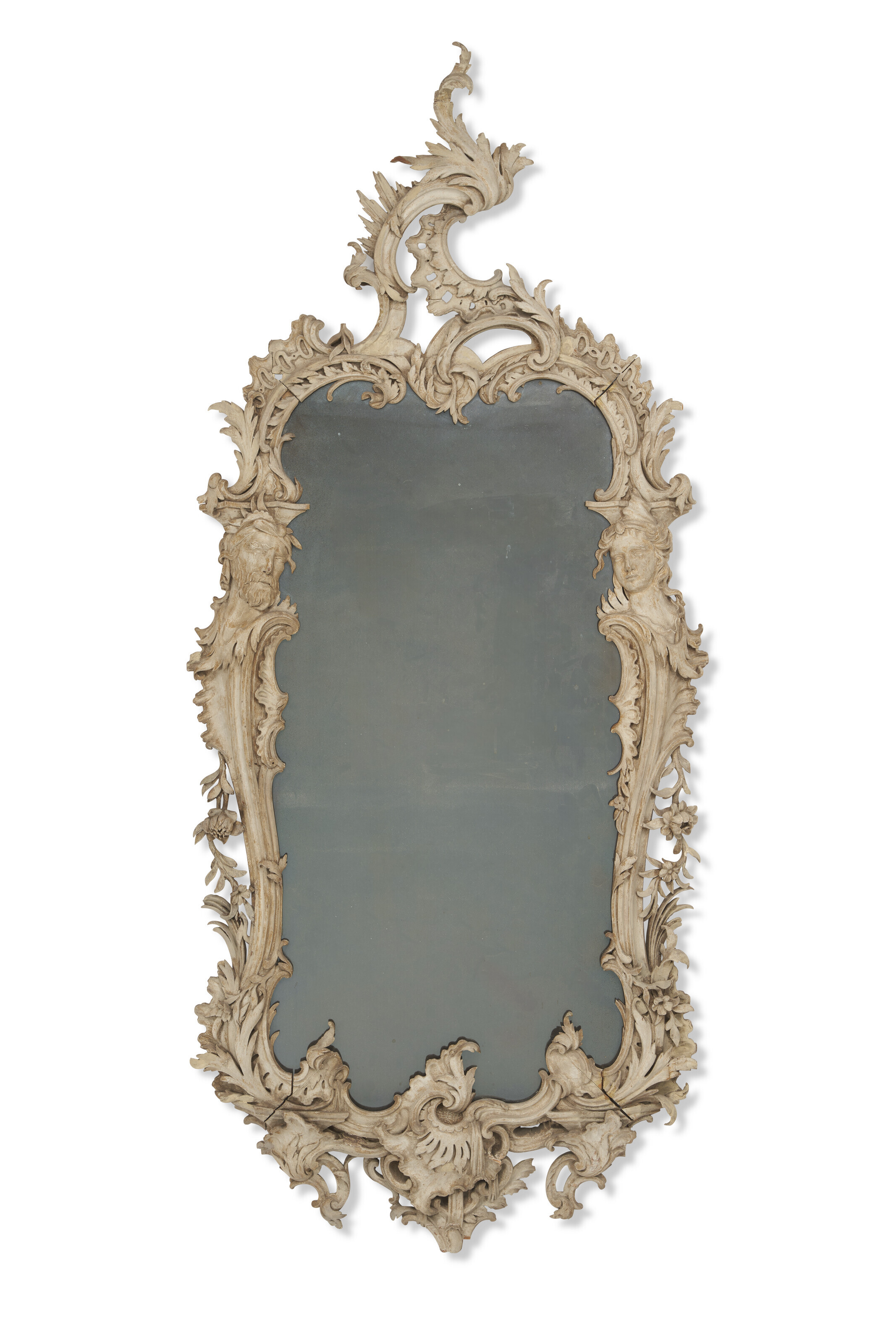 AN ENGLISH GREY-PAINTED MIRROR, AFTER A DESIGN BY MATTHIAS LOCK ...