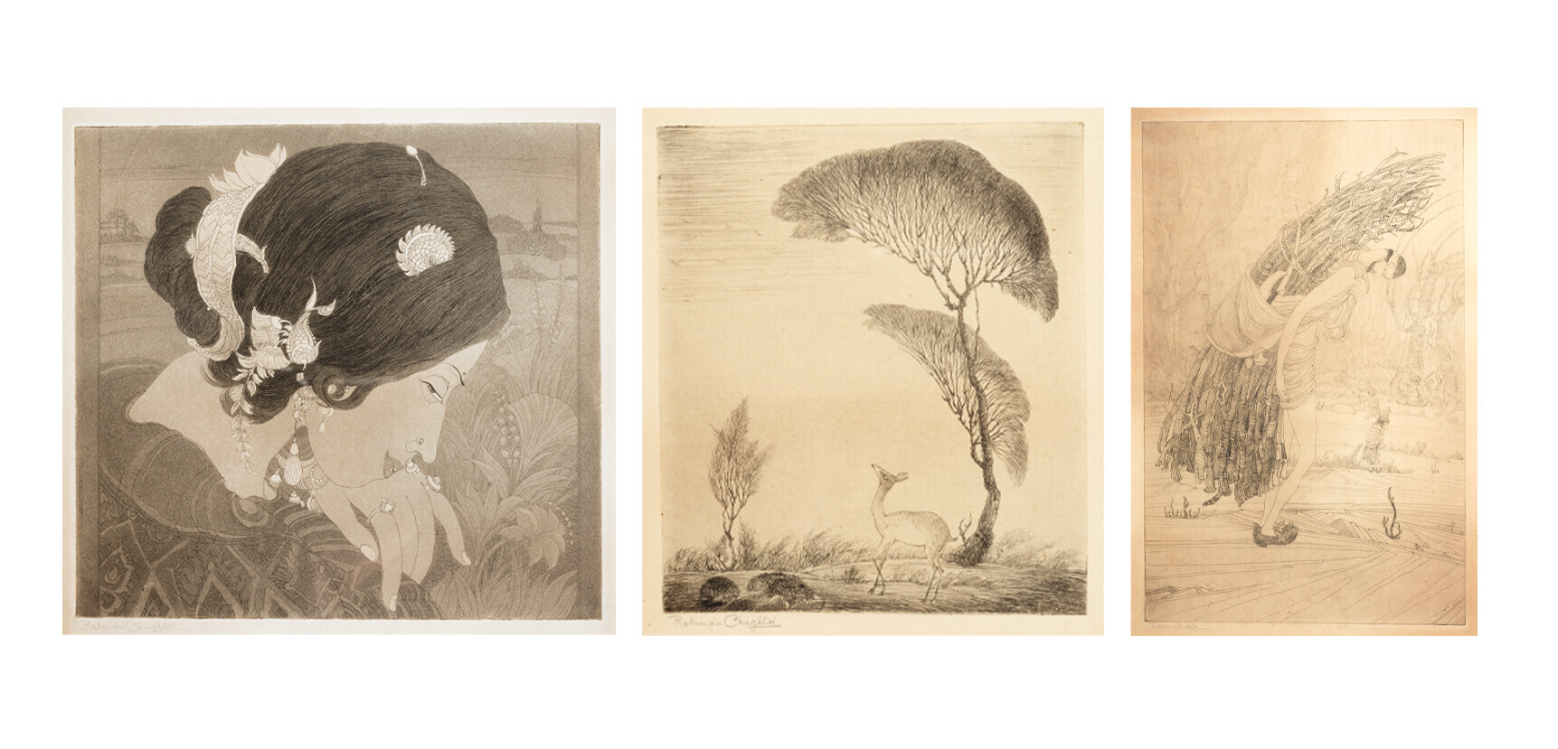 ABDUR RAHMAN CHUGHTAI (1894-1975), Fragrance; Untitled (Deer); Kashmiri ...