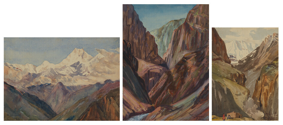 KANWAL KRISHNA (1910-1993), Untitled (Himalayas); Koghozi, Chitral ...