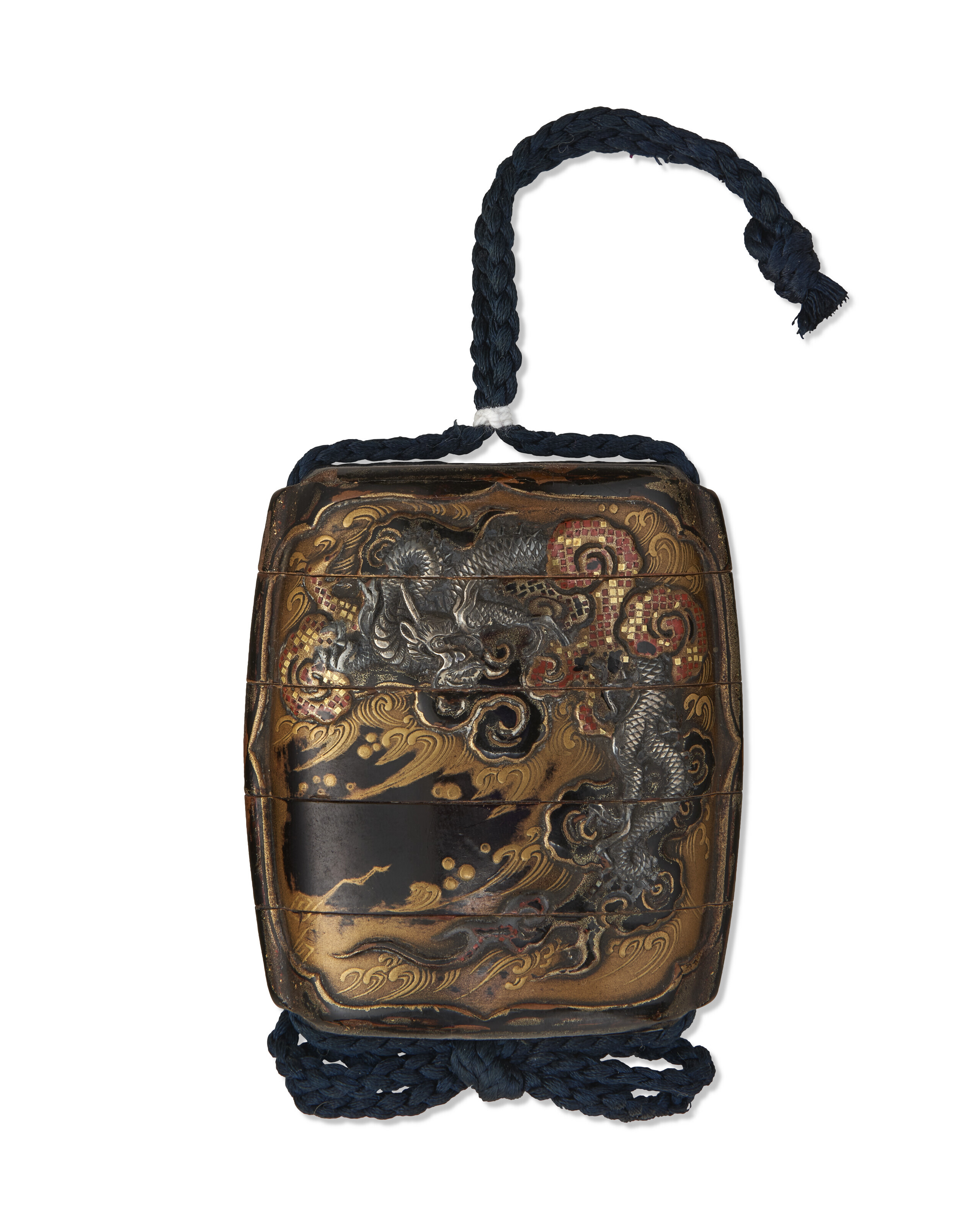 A FOUR-CASE LACQUER INRO WITH DESIGN OF DRAGON AND TIGER, EDO PERIOD ...