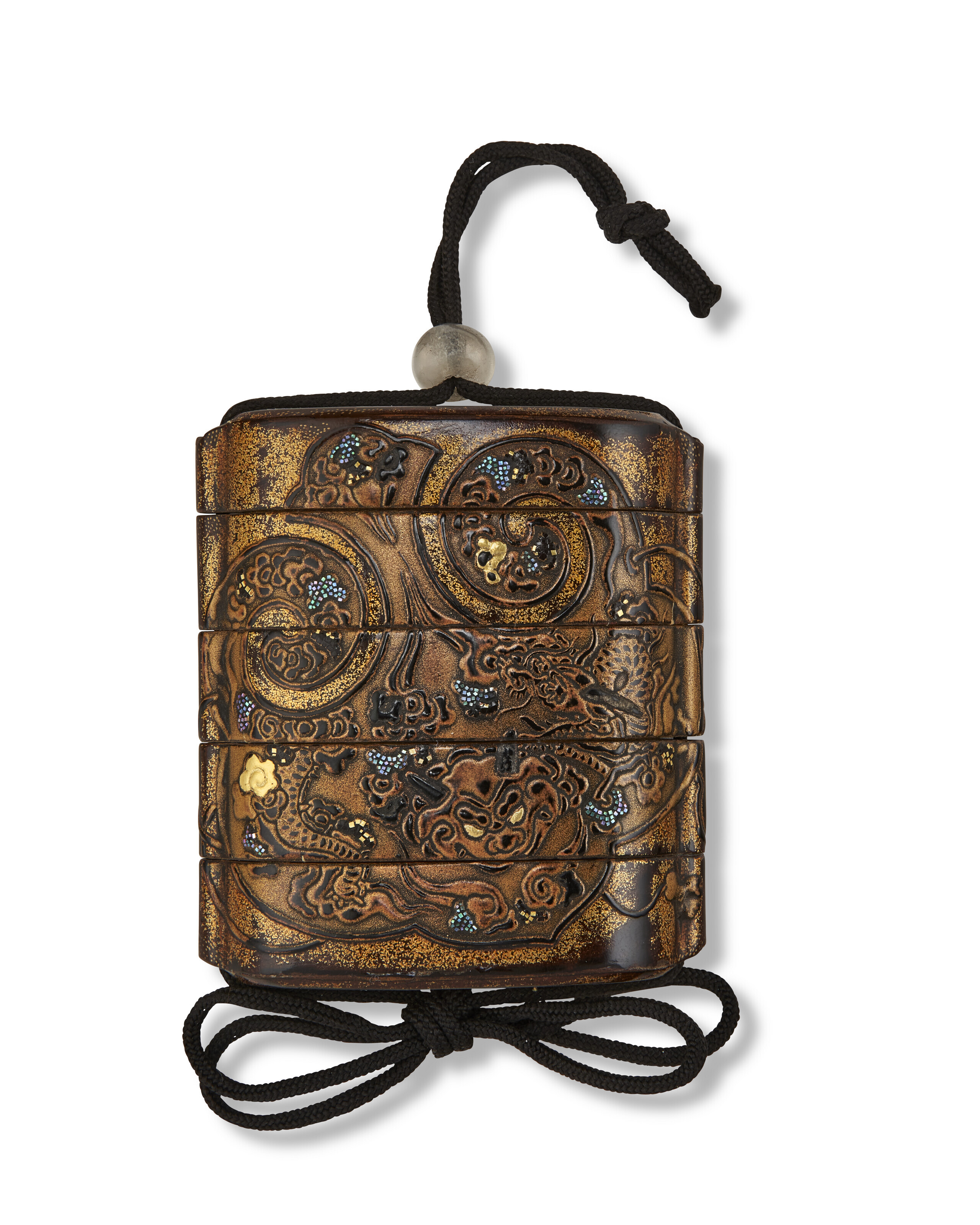 A FOUR-CASE LACQUER INRO WITH BUGAKU ACCESSORIES, EDO PERIOD (18TH ...