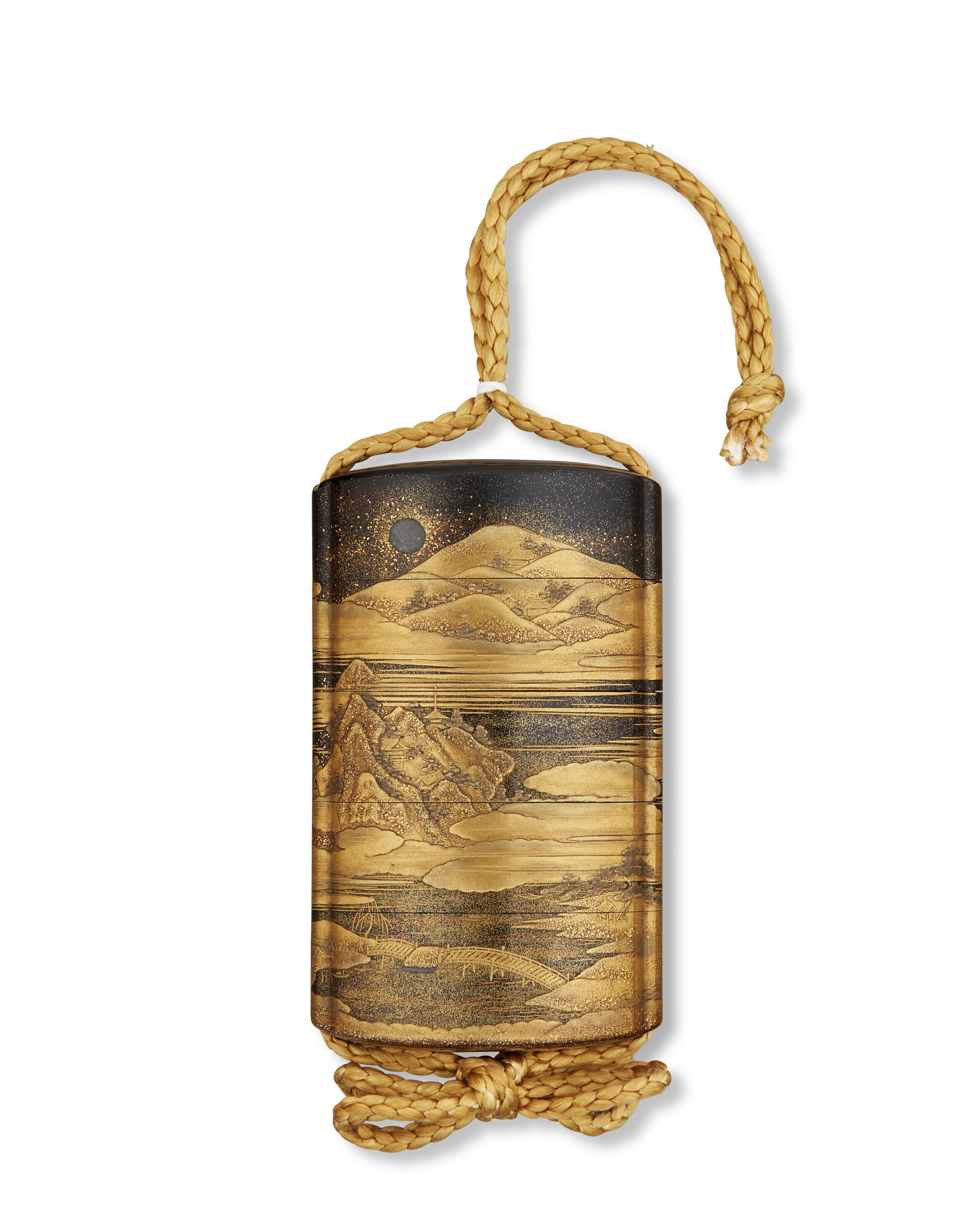 A FOUR-CASE LACQUER INRO WITH DESIGN OF CASTLE UNDER THE MOON, EDO ...