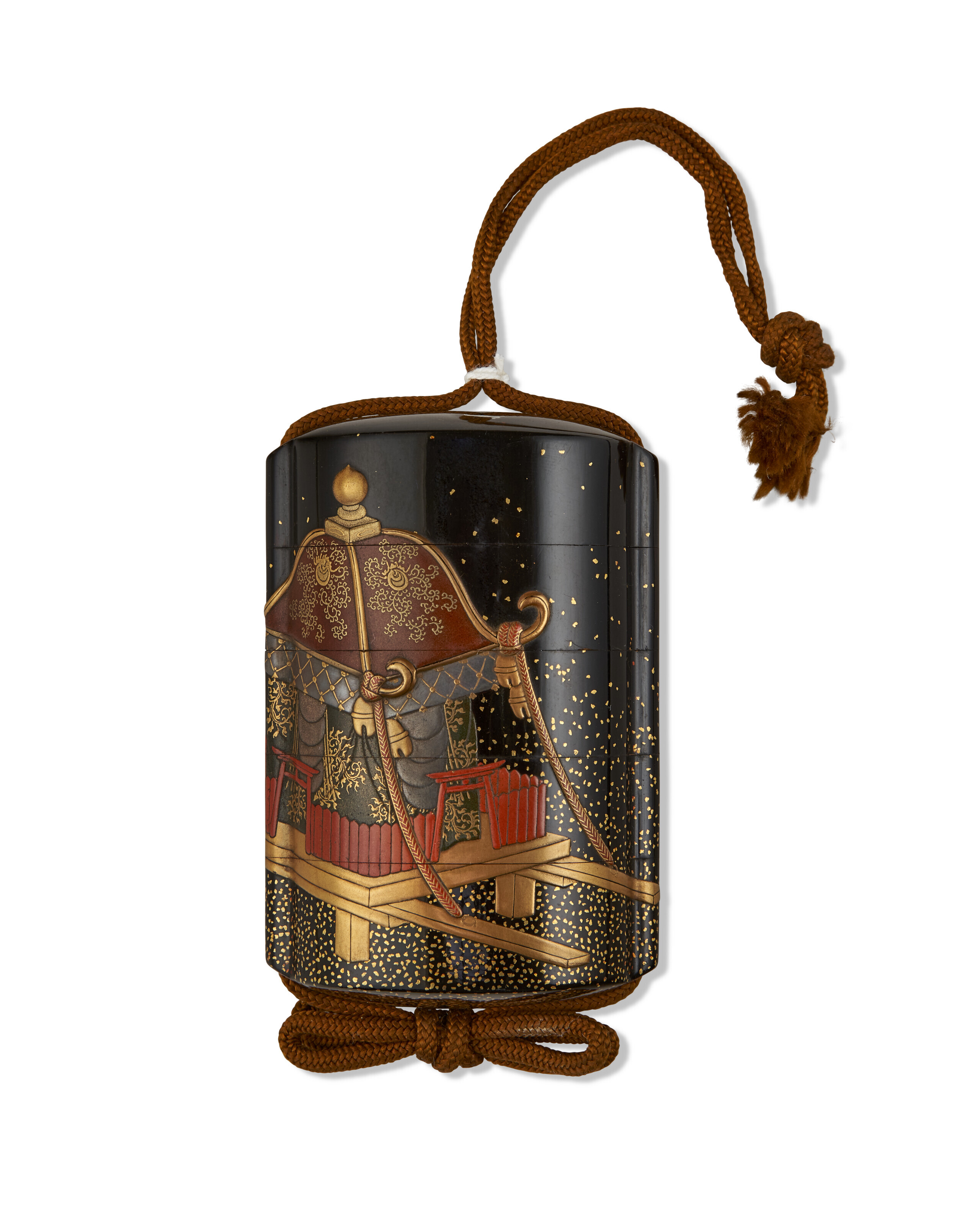 A FOUR-CASE LACQUER INRO WITH CHILDREN OFFERING TO INARI SHRINE, EDO ...