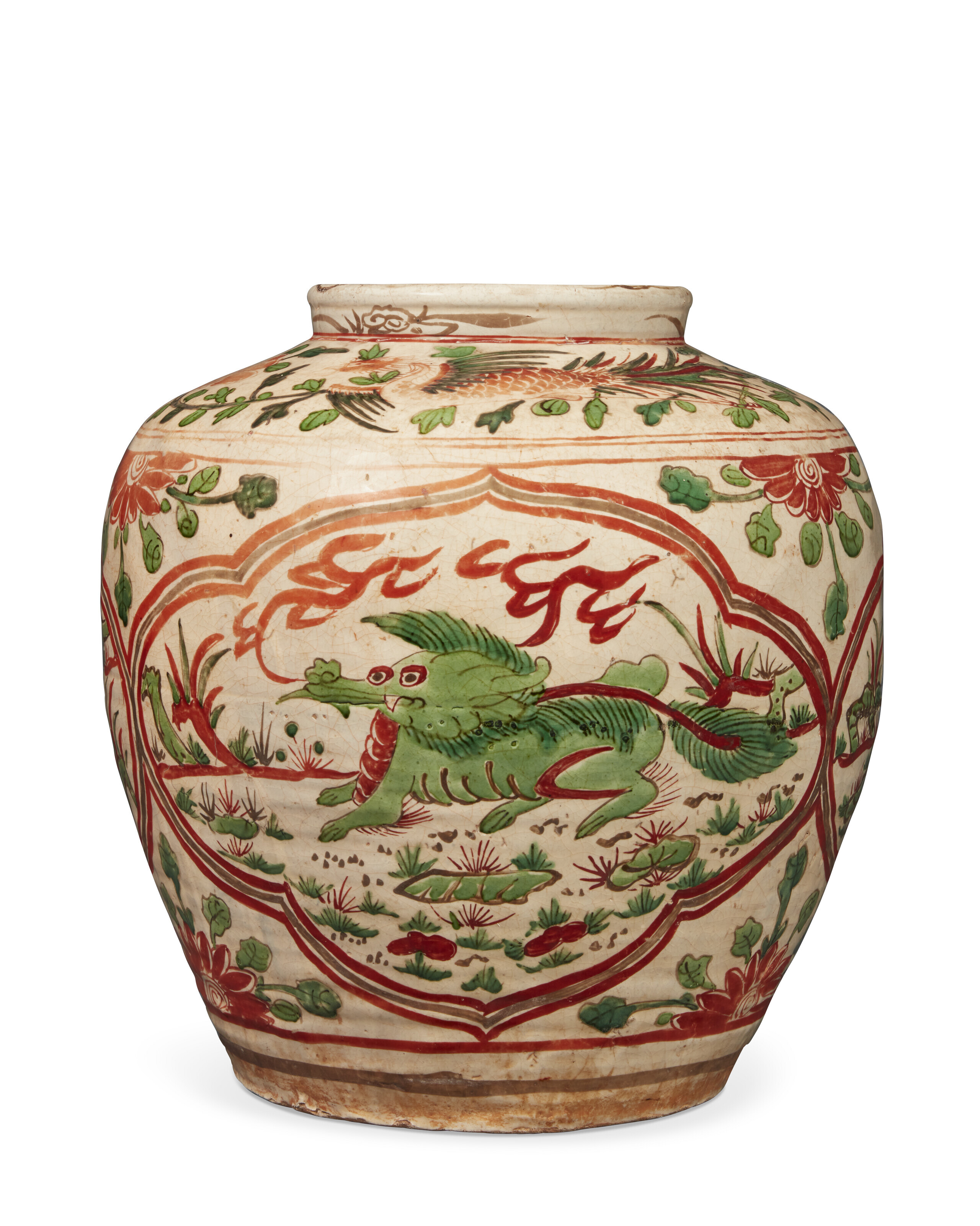 A LARGE GREEN-GLAZED AND IRON-RED-DECORATED `BUDDHIST LION' JAR, CHINA ...
