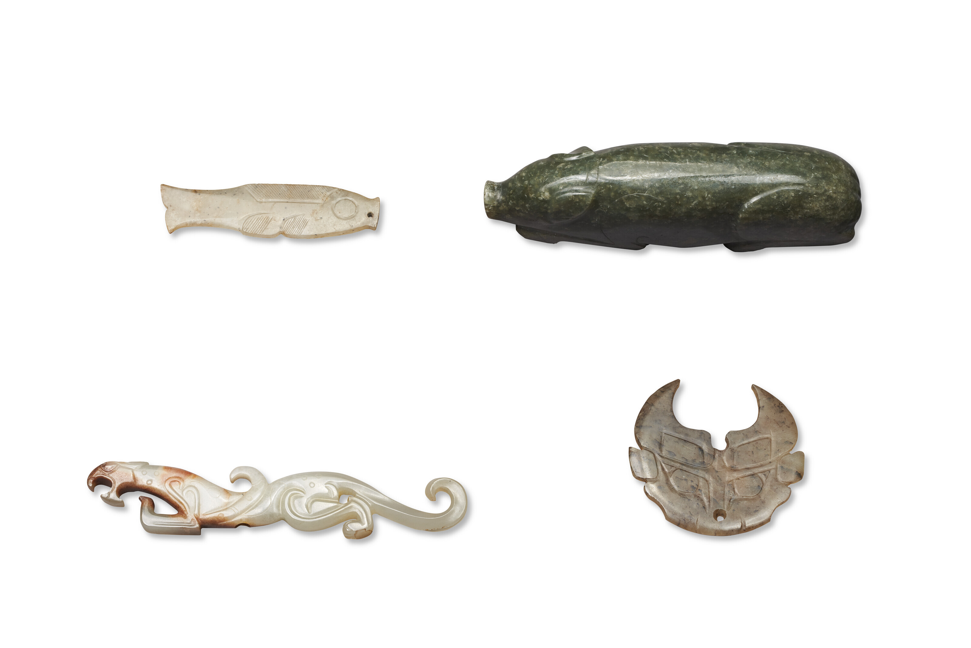 FOUR JADE ANIMAL CARVINGS, CHINA, SHANG-EARLY WESTERN ZHOU DYNASTY OR ...