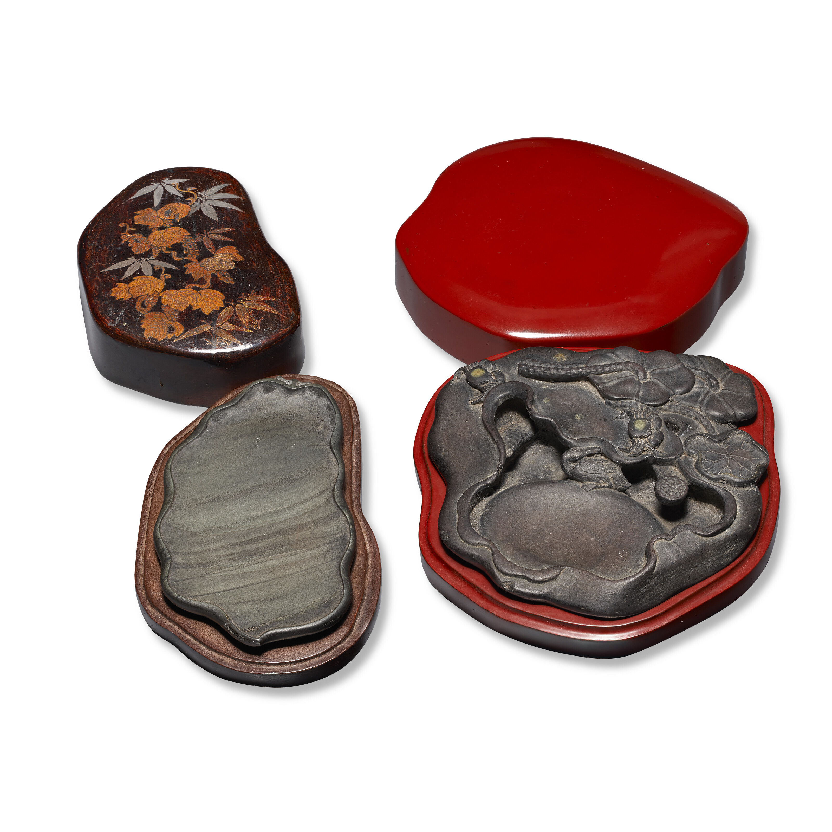 A LEAF-FORM INKSTONE AND A DUAN `LOTUS POND' INKSTONE, CHINA, 19TH-20TH ...