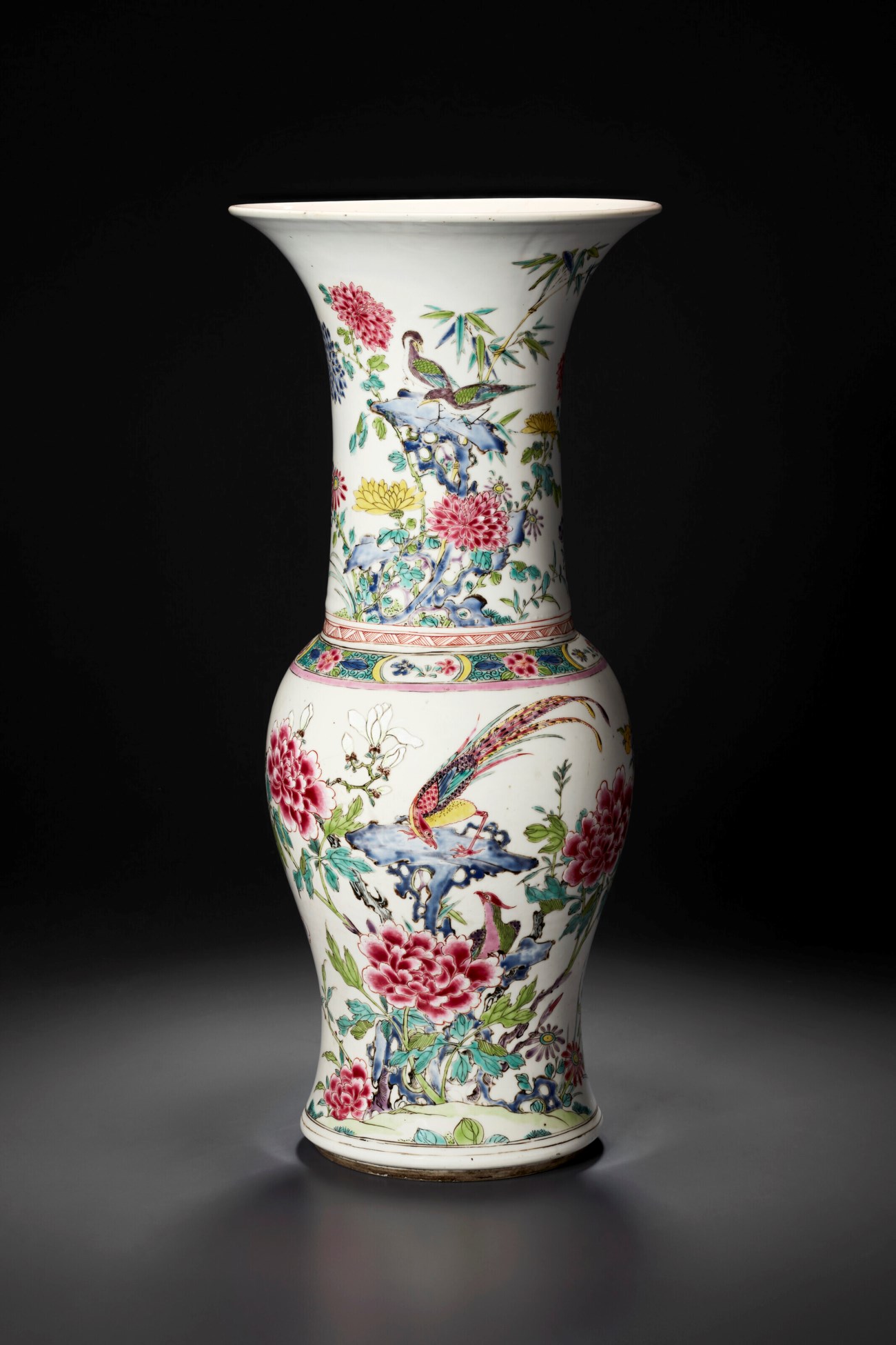 A RARE FAMILLE ROSE `PHEASANTS AND PEONY' 'PHOENIX-TAIL' VASE ...