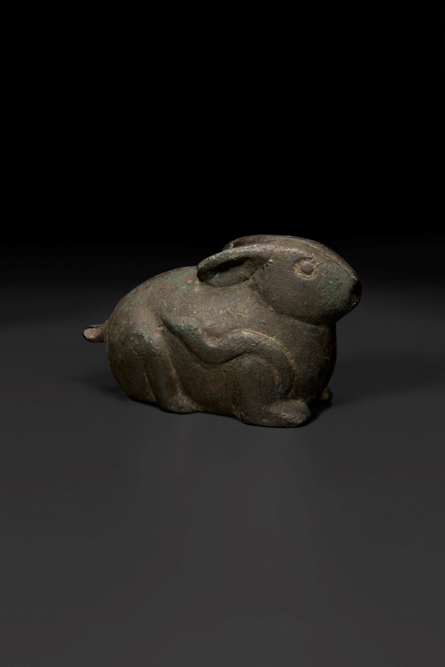 A RARE BRONZE TWO-PART RABBIT-FORM CONTAINER, TANG-LIAO DYNASTY (AD 618 ...