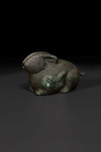 A RARE BRONZE TWO-PART RABBIT-FORM CONTAINER, TANG-LIAO DYNASTY (AD 618 ...