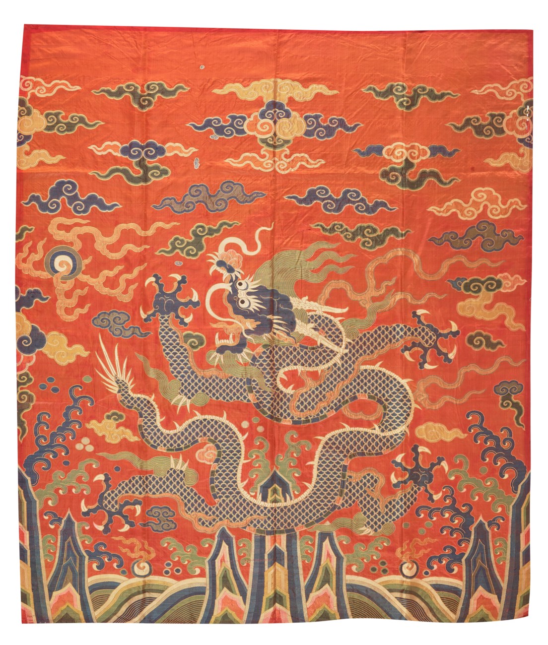A LARGE RED-GROUND BROCADE `DRAGON' PANEL, 18TH CENTURY | Christie's