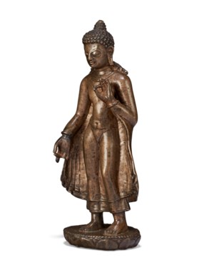 A RARE COPPER ALLOY FIGURE OF BUDDHA, NEPAL, LICCHAVI PERIOD, 9TH ...
