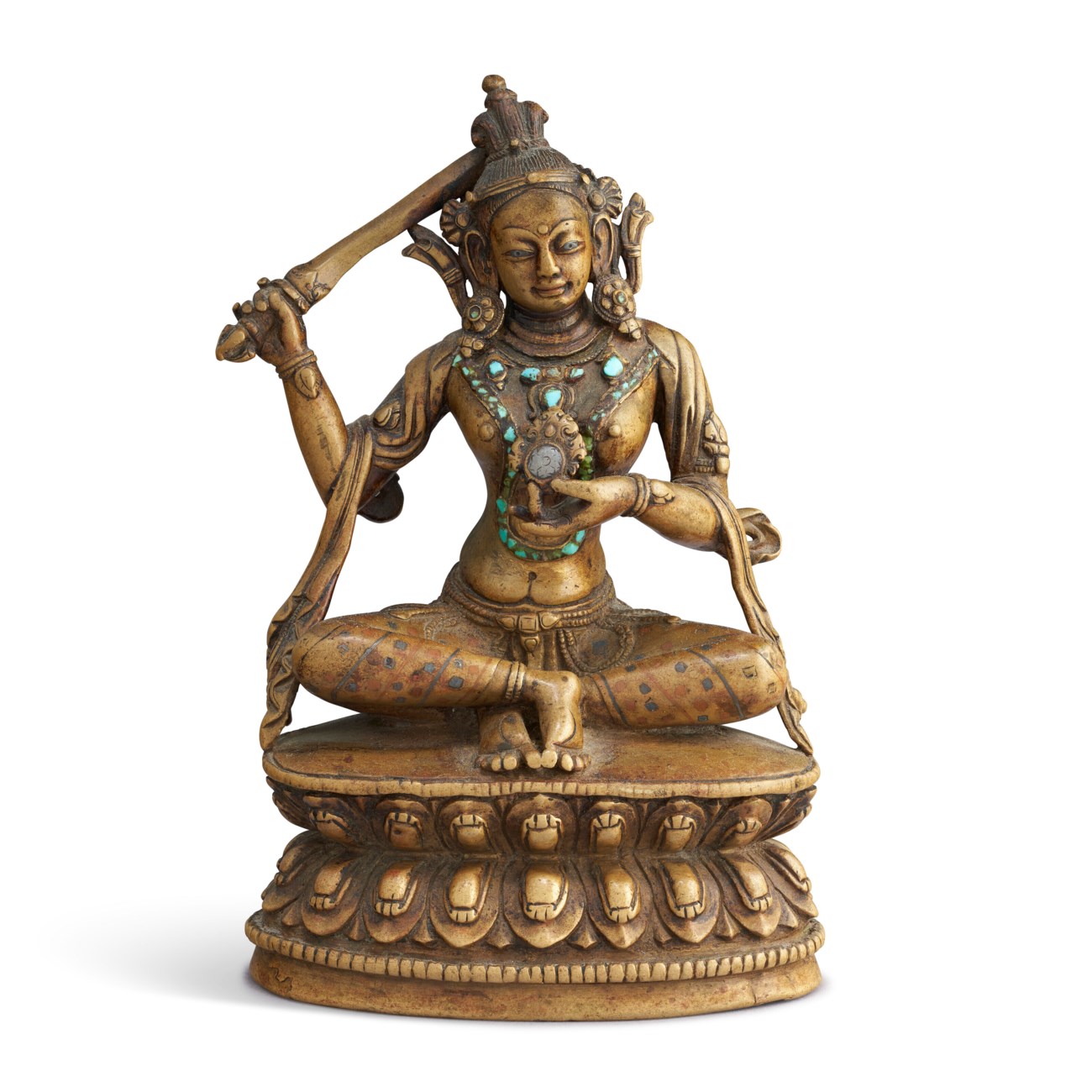 A RARE COPPER AND SILVER-INLAID FIGURE OF MAHA PRATISARA, TIBET, 15TH ...
