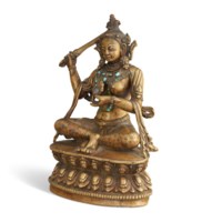 A RARE COPPER AND SILVER-INLAID FIGURE OF MAHA PRATISARA, TIBET, 15TH ...