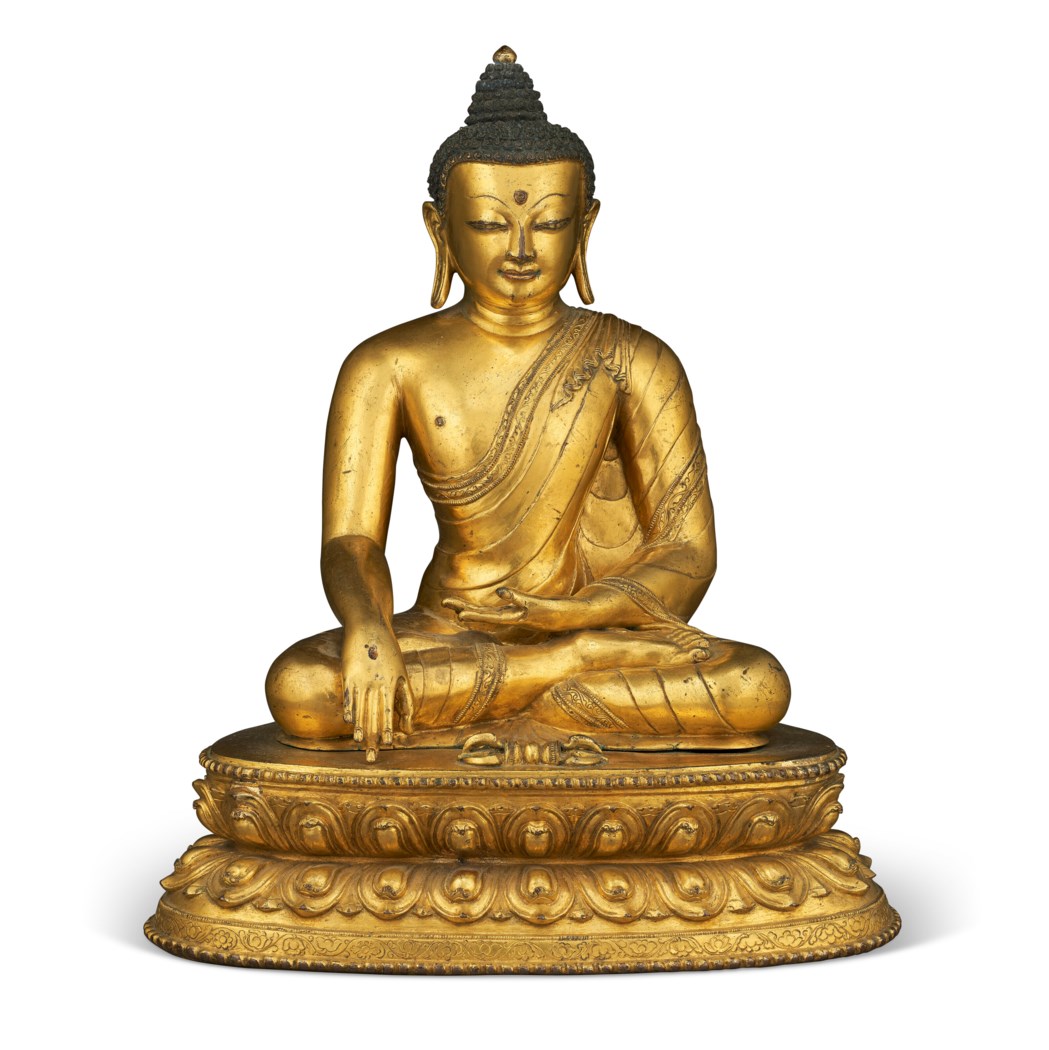 A LARGE GILT-BRONZE FIGURE OF AKSHOBHYA, TIBET, 15TH CENTURY | Christie's