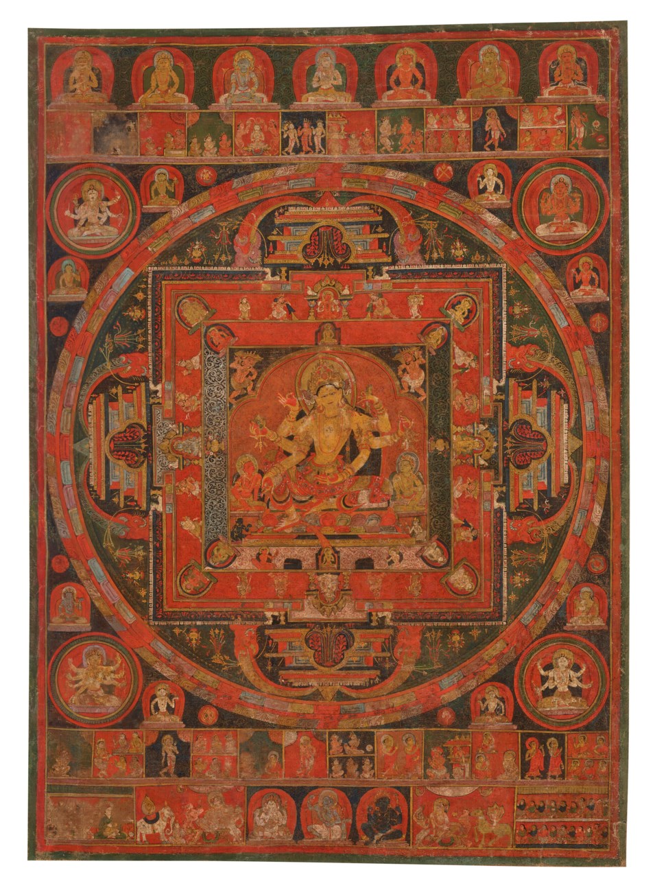 A LARGE AND RARE PAINTING OF A VASUDHARA MANDALA, NEPAL, 14TH-15TH ...